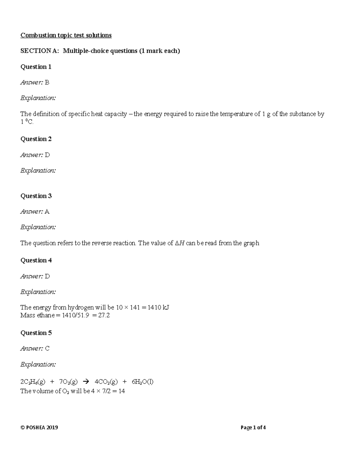 2019 combustion - solutions - Combustion topic test solutions SECTION A ...