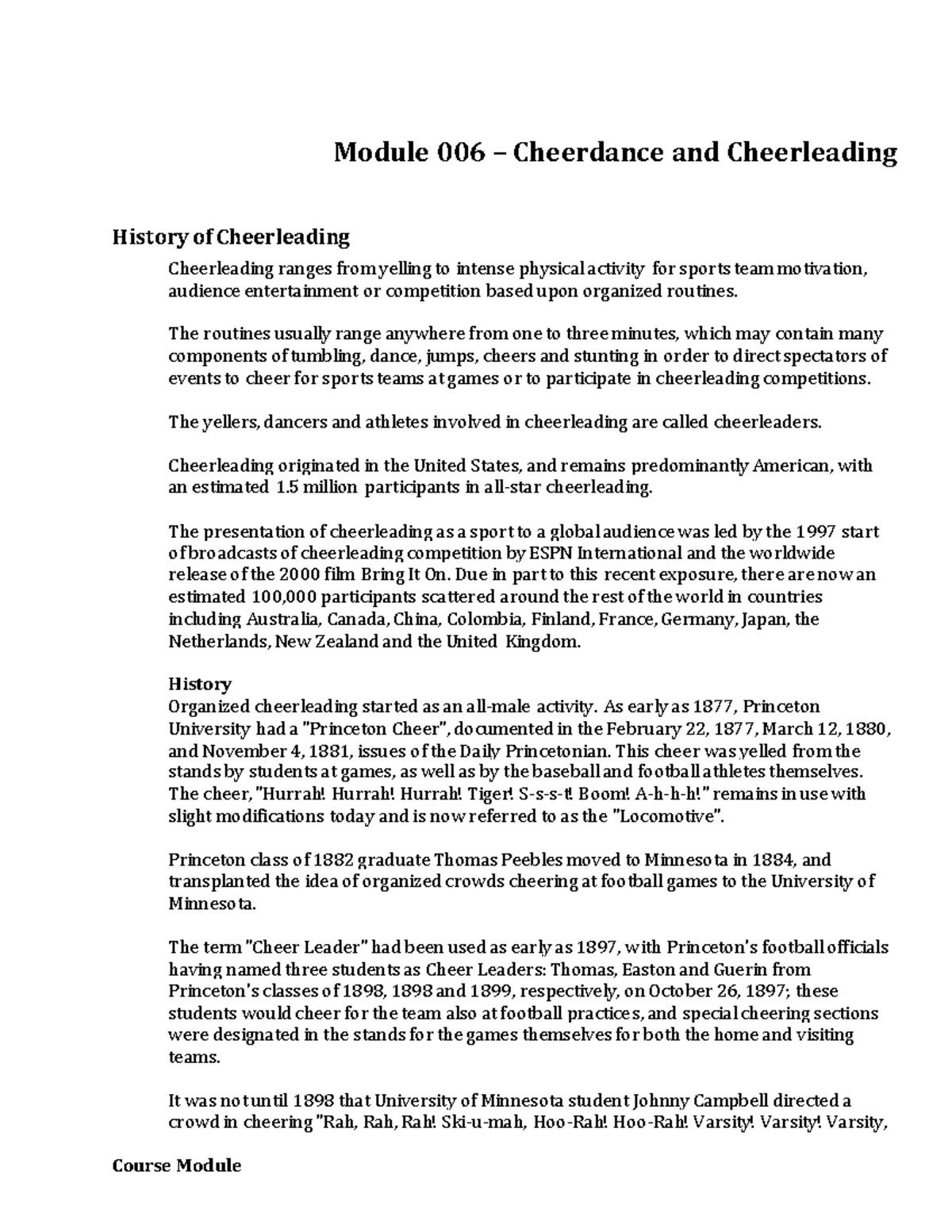 Week 008-Module 008-Cheerdance - Course Module Module 006 – Cheerdance ...
