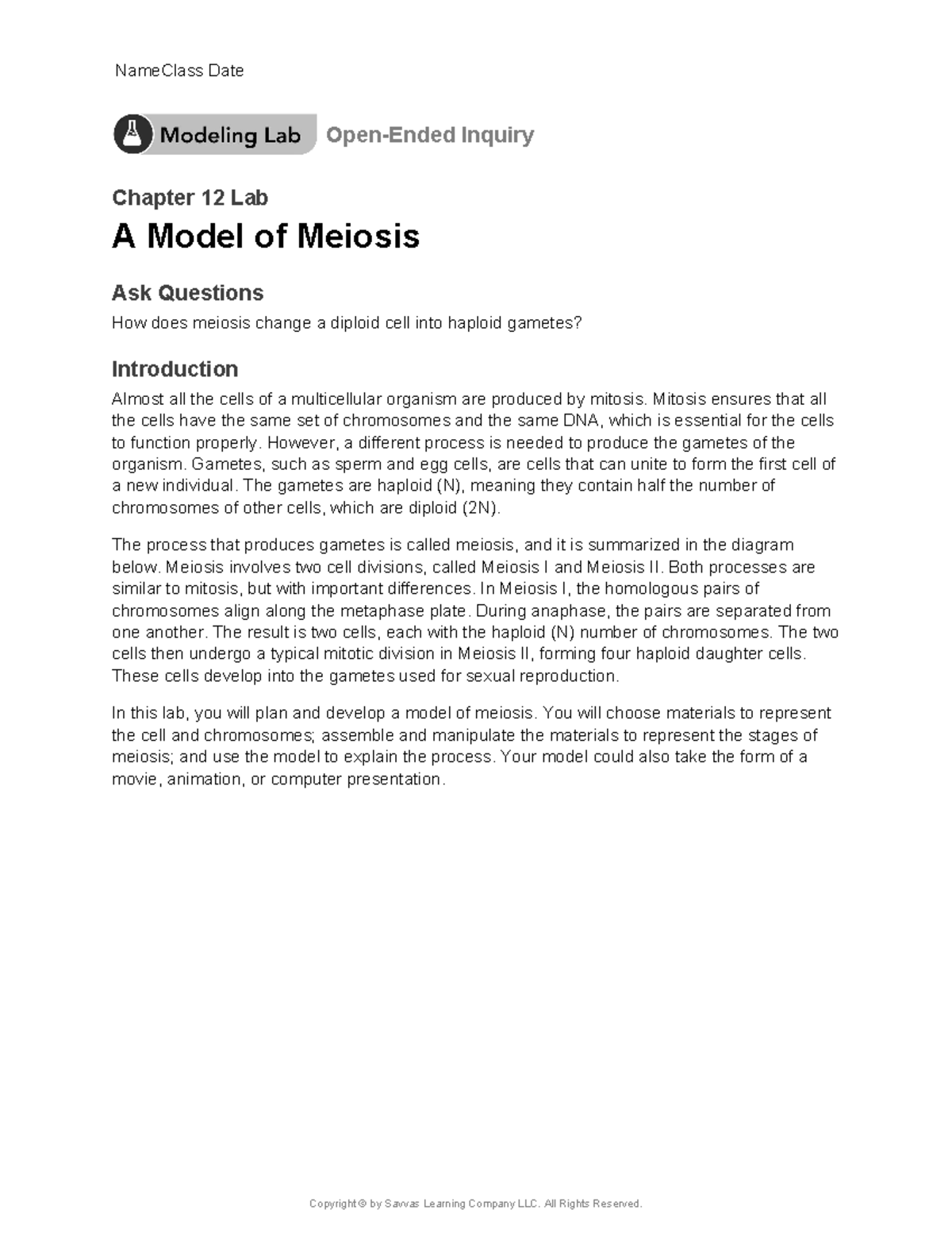 BIO CH12 Chapter Lab - Open-Ended Inquiry Chapter 12 Lab A Model of ...