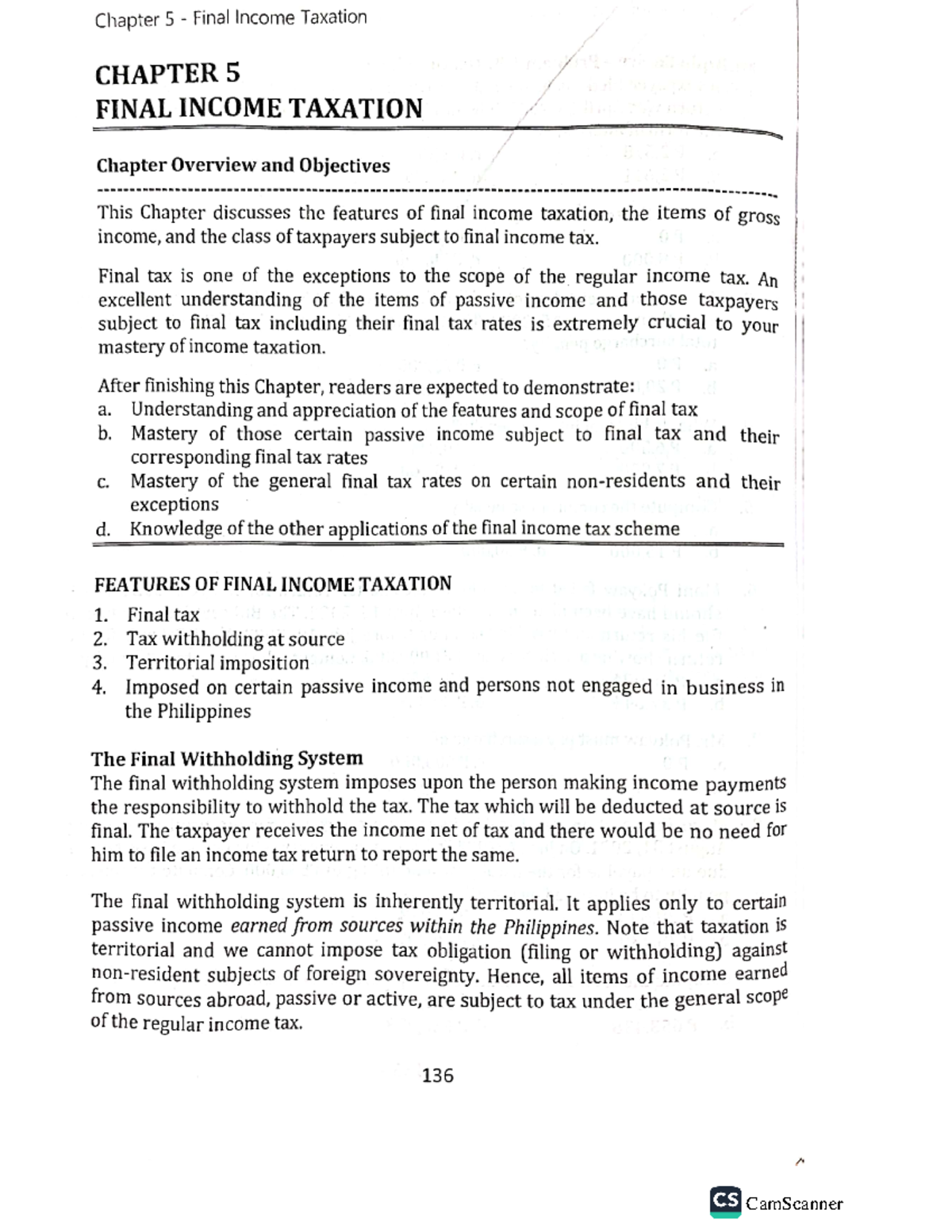 Chapter 5 - Income tax - CamScanner Chapter 5 - Final Income Taxation ...