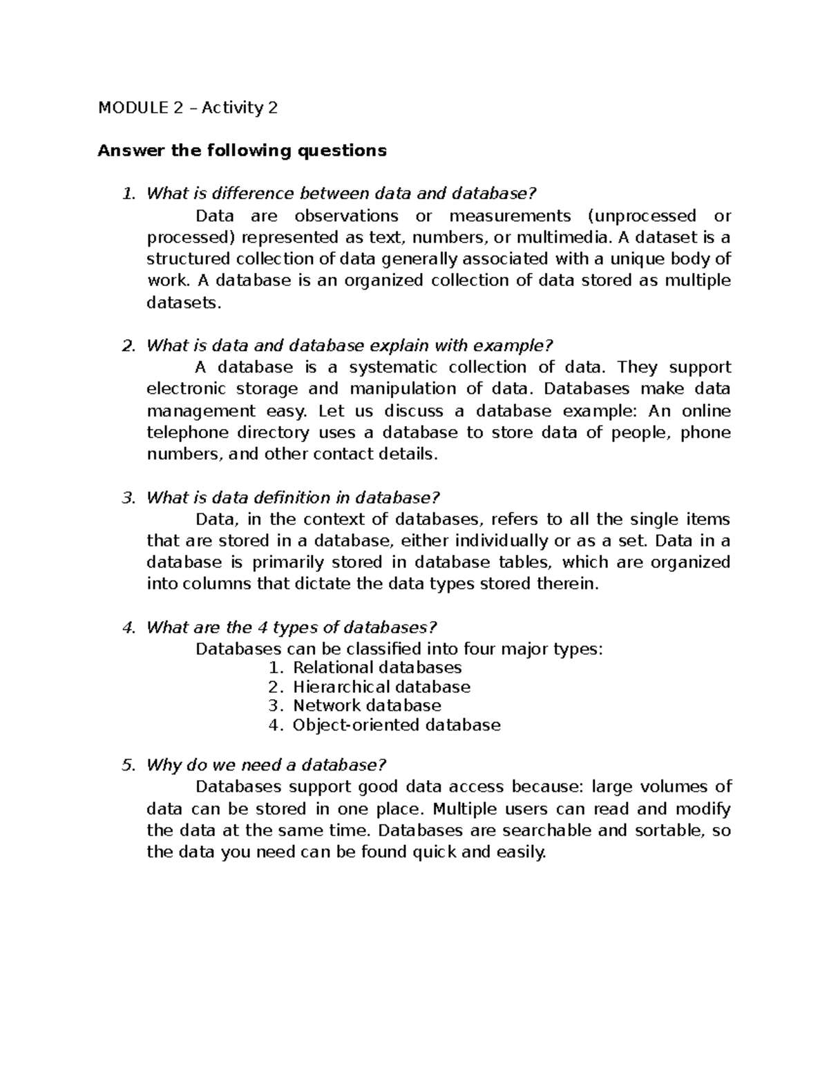 Module 2 - Activity 2 - Cataloging - MODULE 2 – Activity 2 Answer the ...