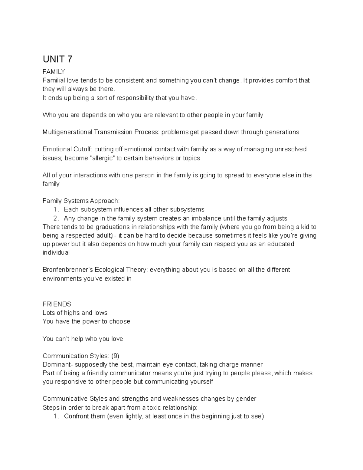 Unit 7-8 Notes- Adjustment Psychology - UNIT 7 FAMILY Familial love ...