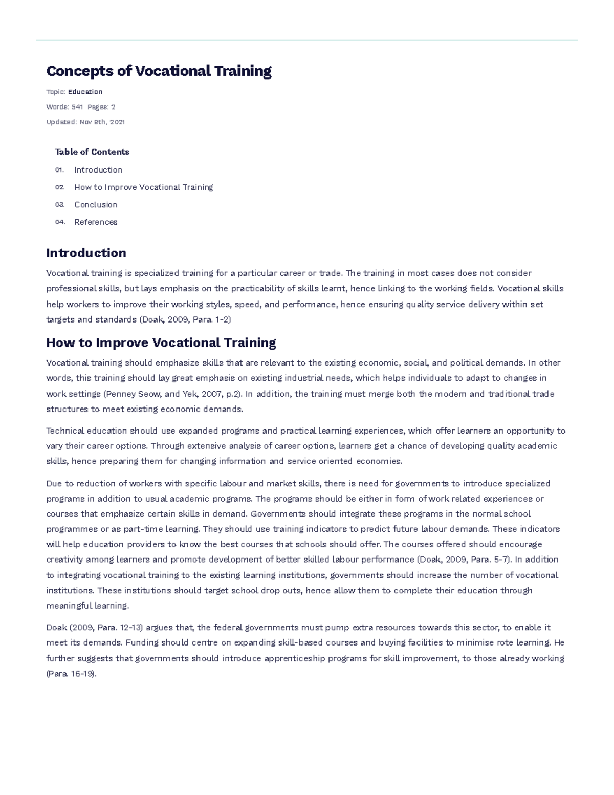 Concepts of Vocational Training Free Essay Example - Concepts of ...