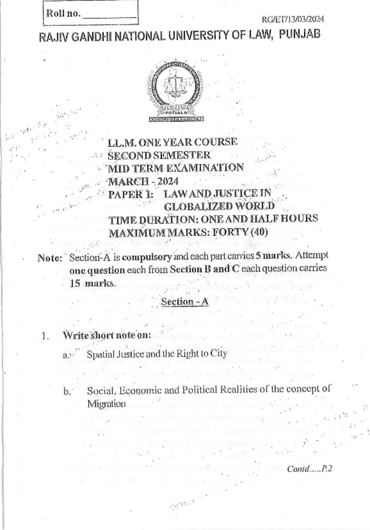 Question paper previous year question paper asked questions - Roll no ...