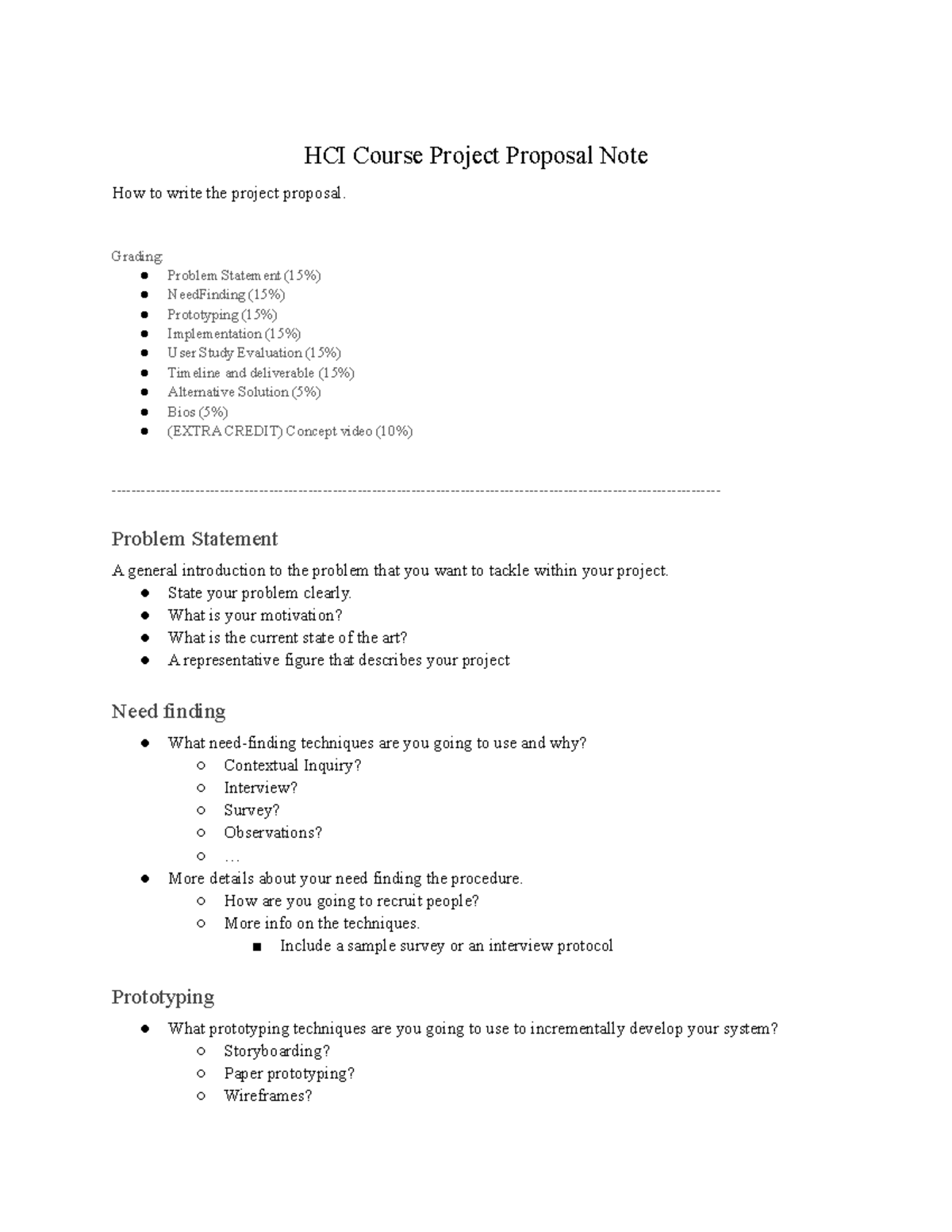 HCI Project Proposal Note - HCI Course Project Proposal Note How to ...