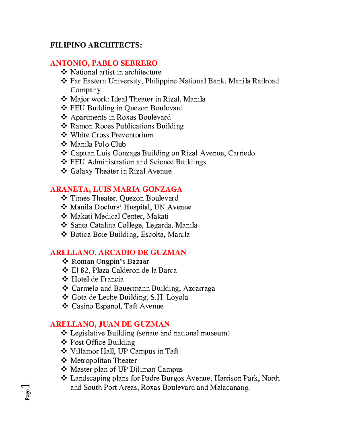 Famous Filipino Architects - 1 FILIPINO ARCHITECTS: ANTONIO, PABLO SEBRERO National artist in ...
