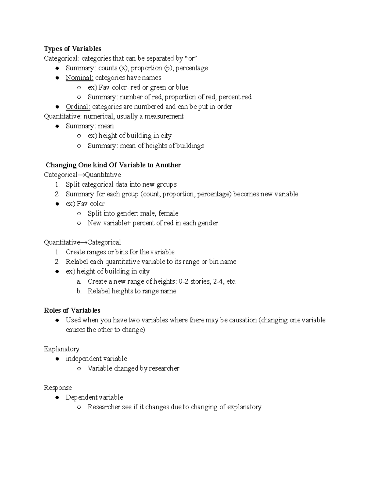 Stats rec - Types of Variables Categorical: categories that can be ...