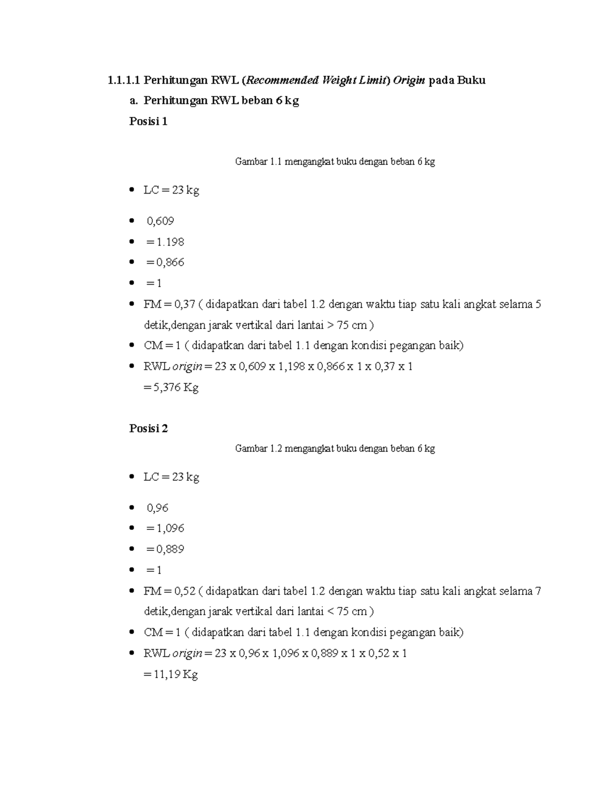 Lembar RWL Origin - 1.1.1 Perhitungan RWL (Recommended Weight Limit ...