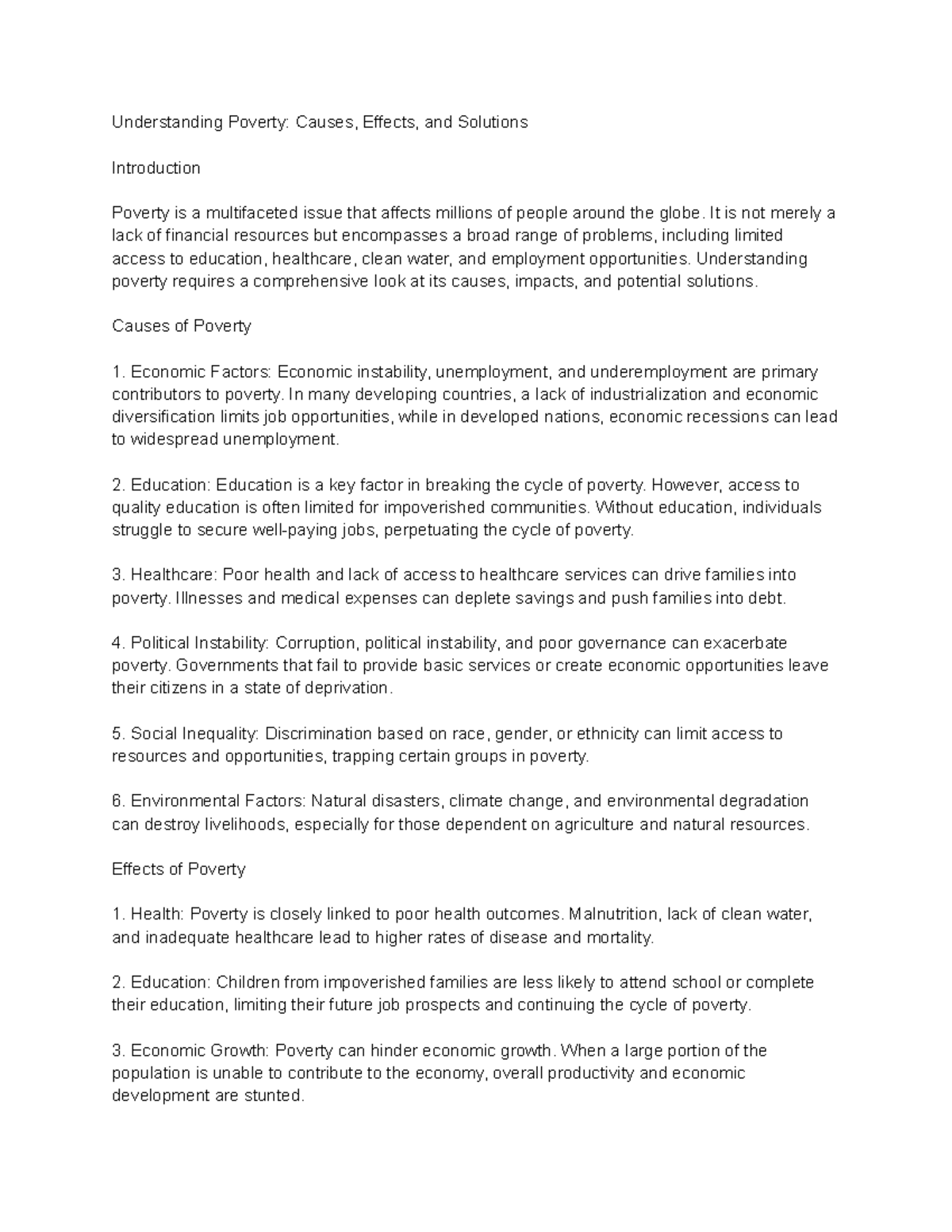 Understanding Poverty Causes, Effects, and Solutions - Understanding ...