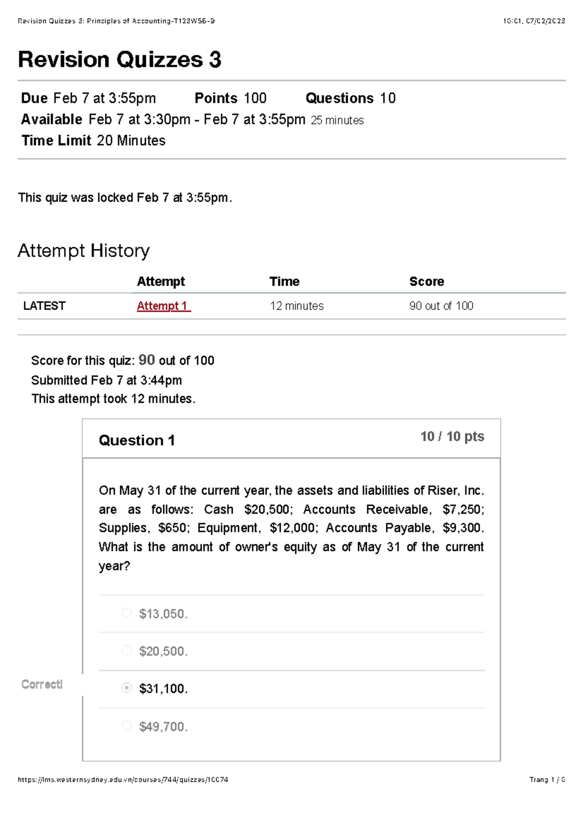 Revision Quizzes 3 - act - Revision Quizzes 3 Due Feb 7 at 3:55pm ...