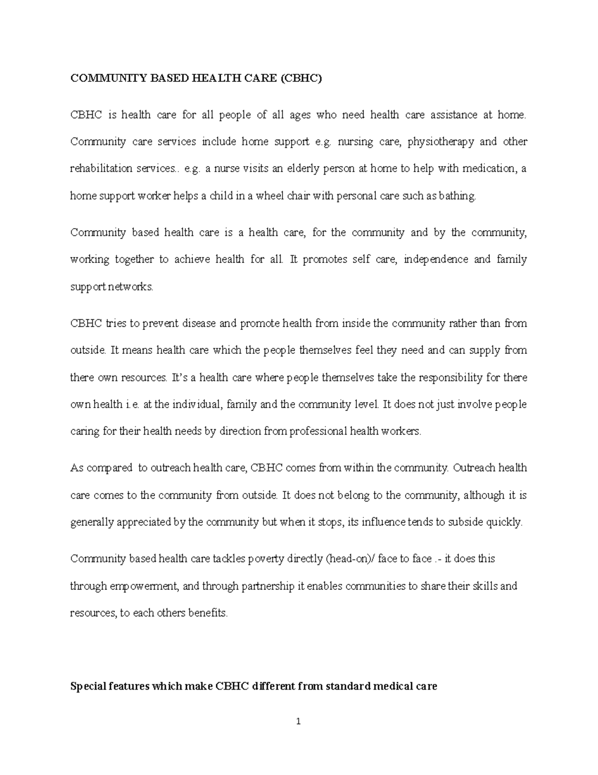 Community Based Health CARE-notes - COMMUNITY BASED HEALTH CARE (CBHC ...