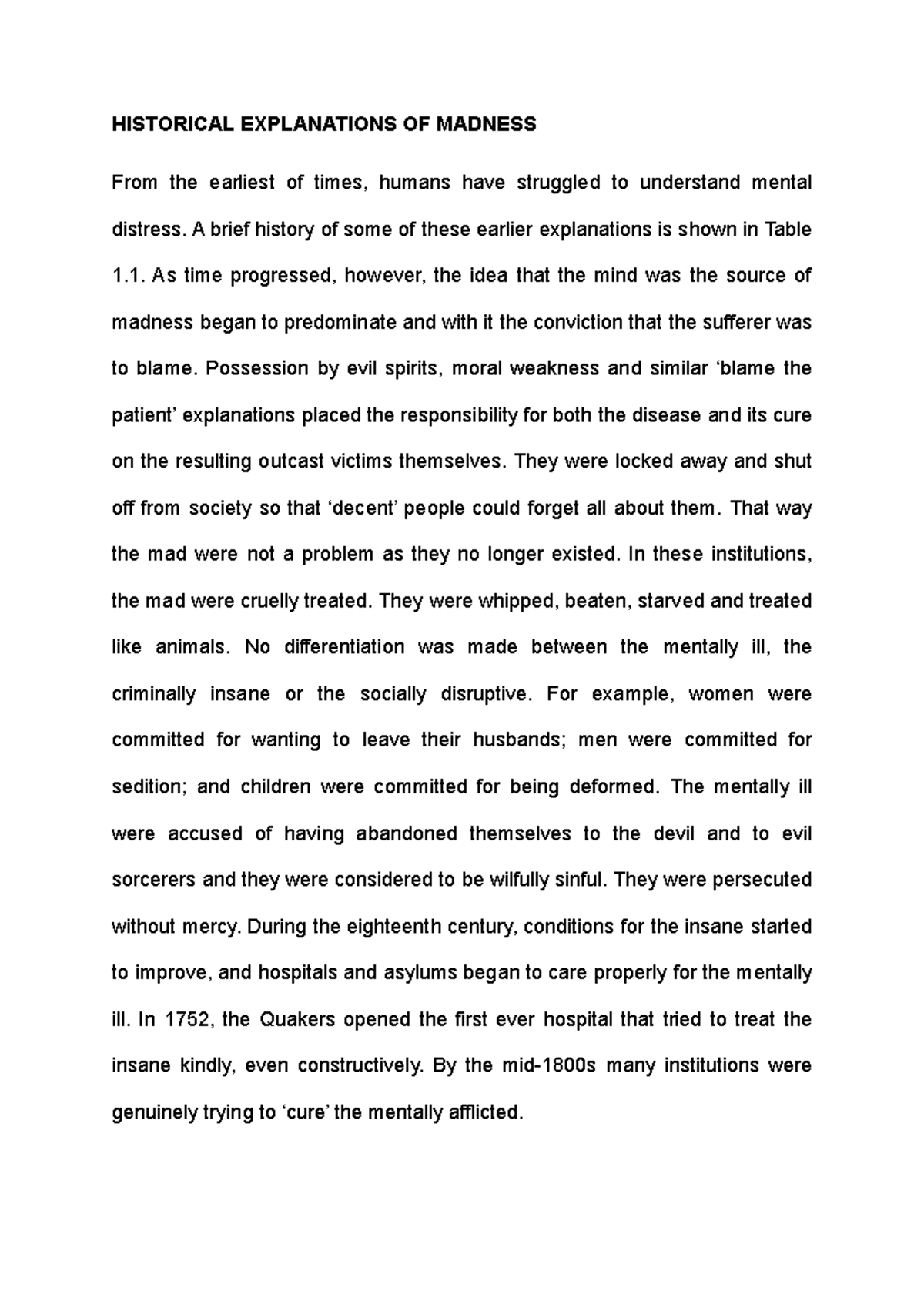 Historical Explanations OF Madness - HISTORICAL EXPLANATIONS OF MADNESS ...
