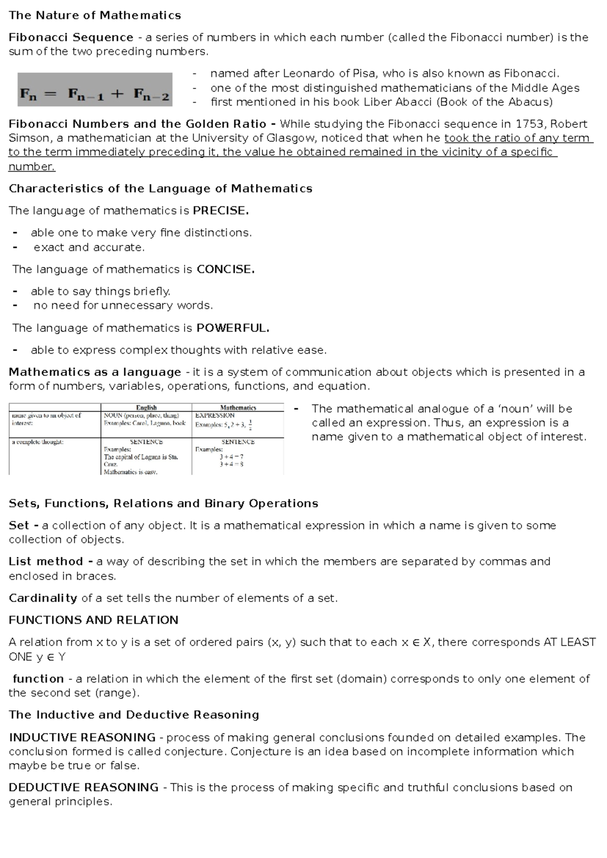Mathematics in modern world reviewer - The Nature of Mathematics Fibonacci Sequence - a series ...