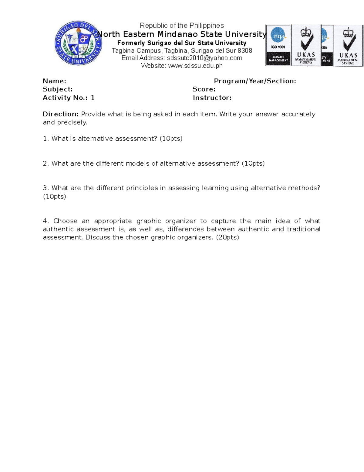 Activity No 1 Unit 1 Authentic Assessment In Republic Of The