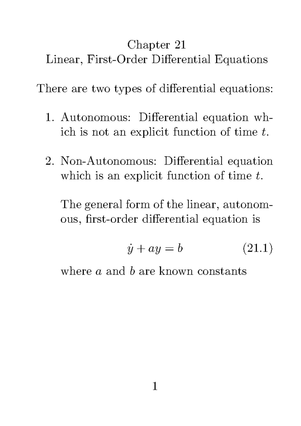 dynamic chqpter 21 - Chapter 21 Linear, First-Order Differential ...