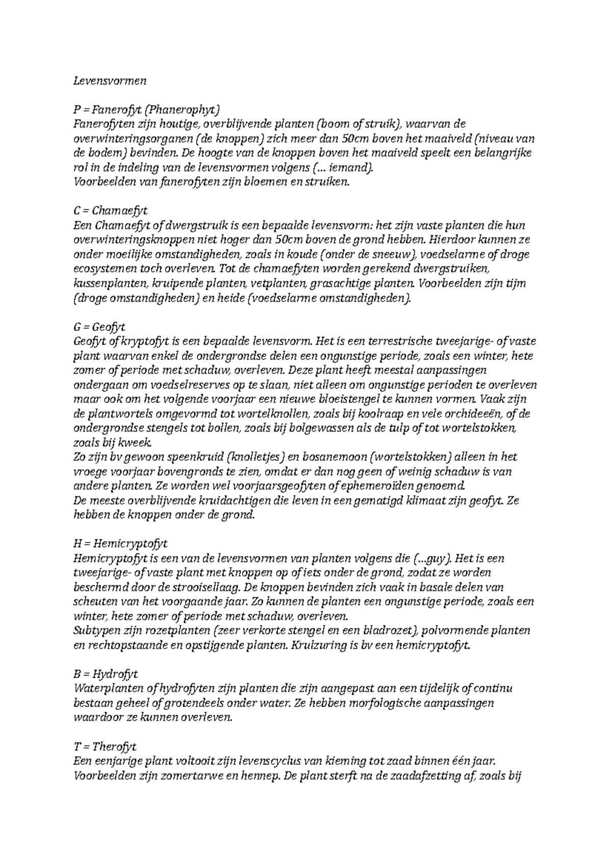 Levensvormen.docx - Levensvormen P Fanerofyt (Phanerophyt) Fanerofyten ...