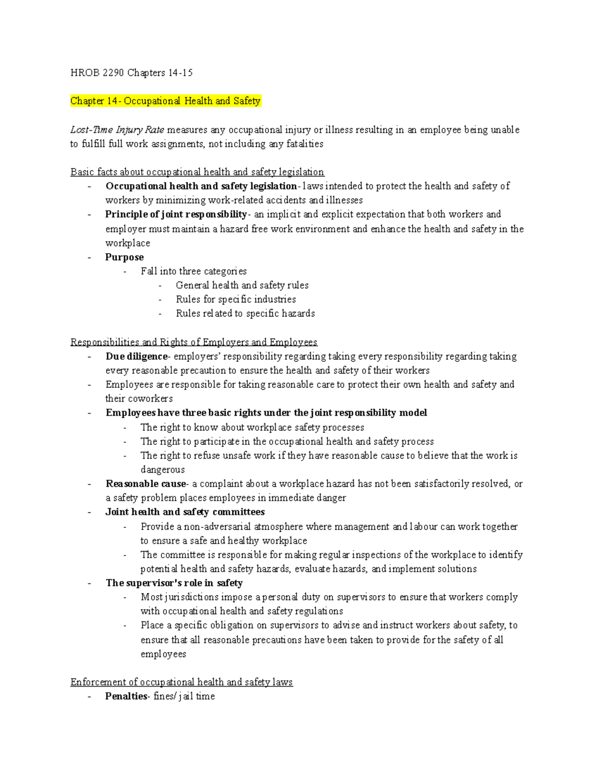 HROB 2290 Chapters 14-15 - HROB 2290 Chapters 14- Chapter 14 ...