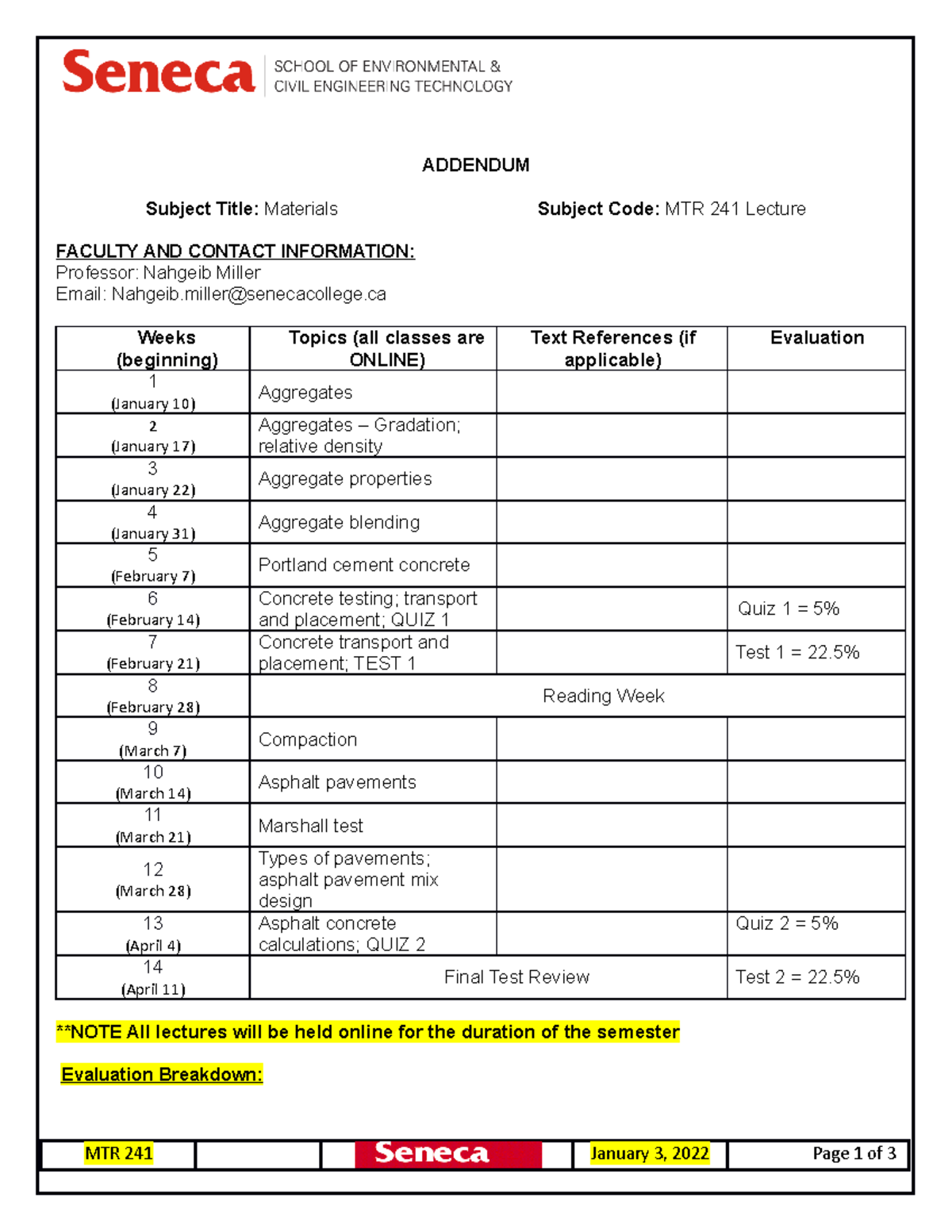 MTR 241 Lectures Winter 2022 Addendum - ADDENDUM Subject Title ...
