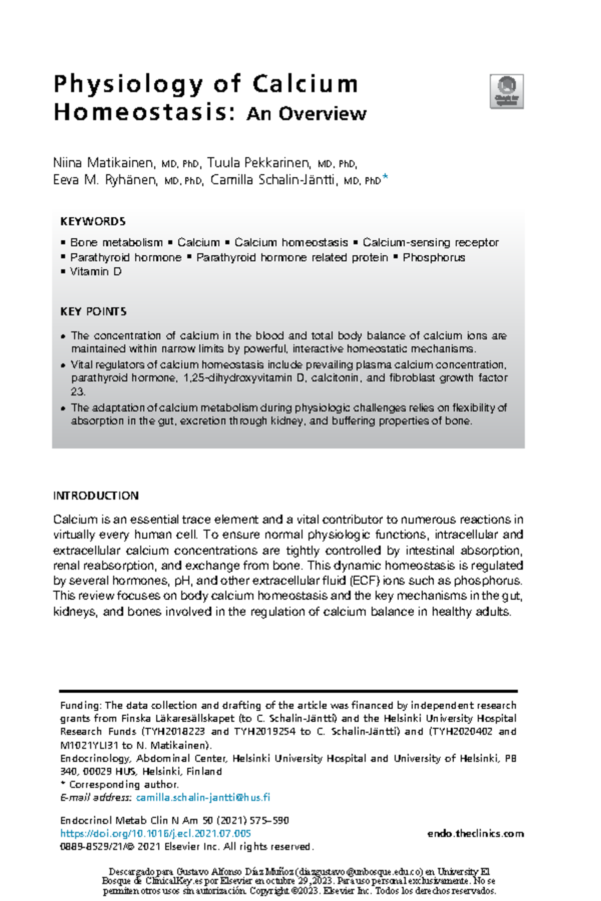 Calcio - P h y s i o l o g y o f C a l c i u m H o m e o s t a s i s : An Overview Niina ...