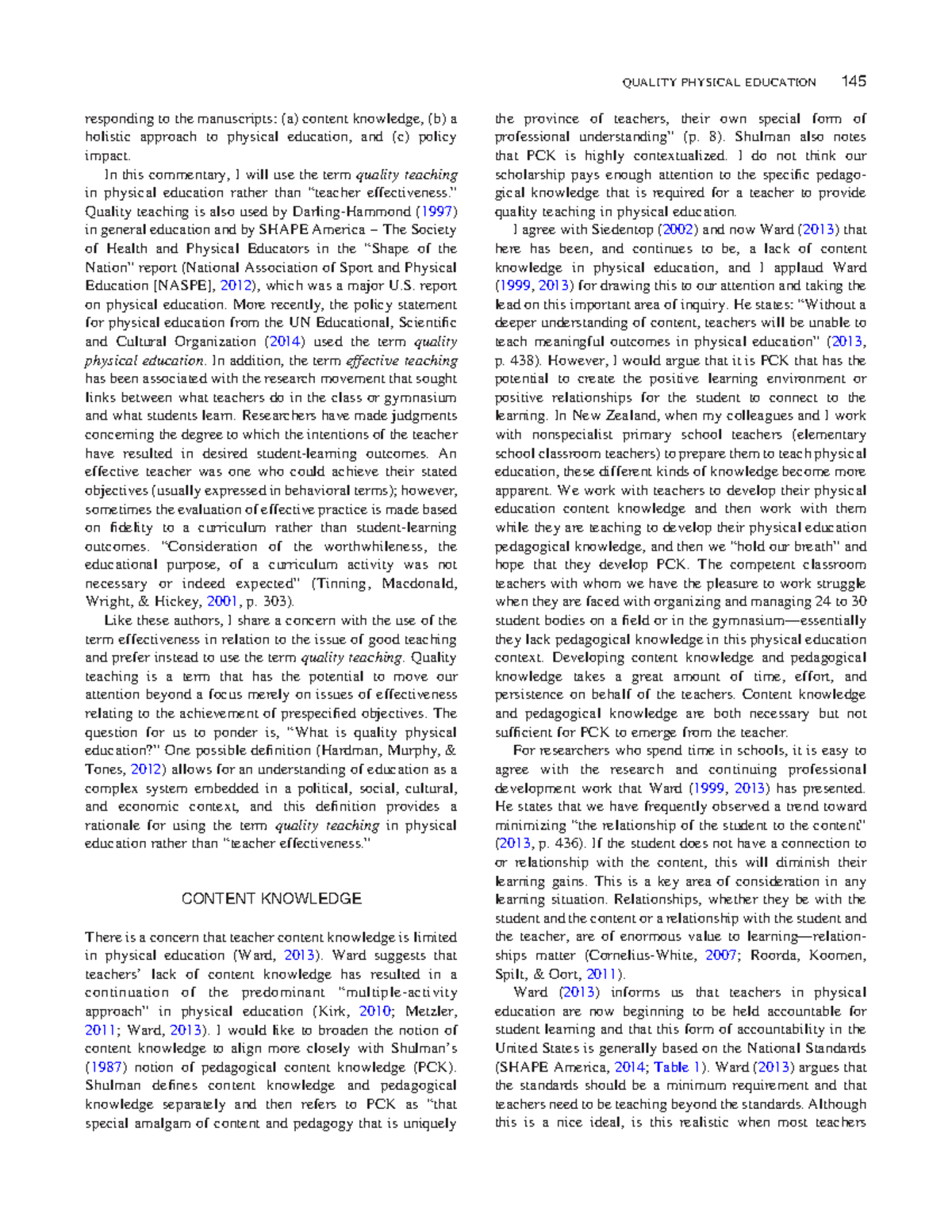 Physical education-305 - responding to the manuscripts: (a) content ...