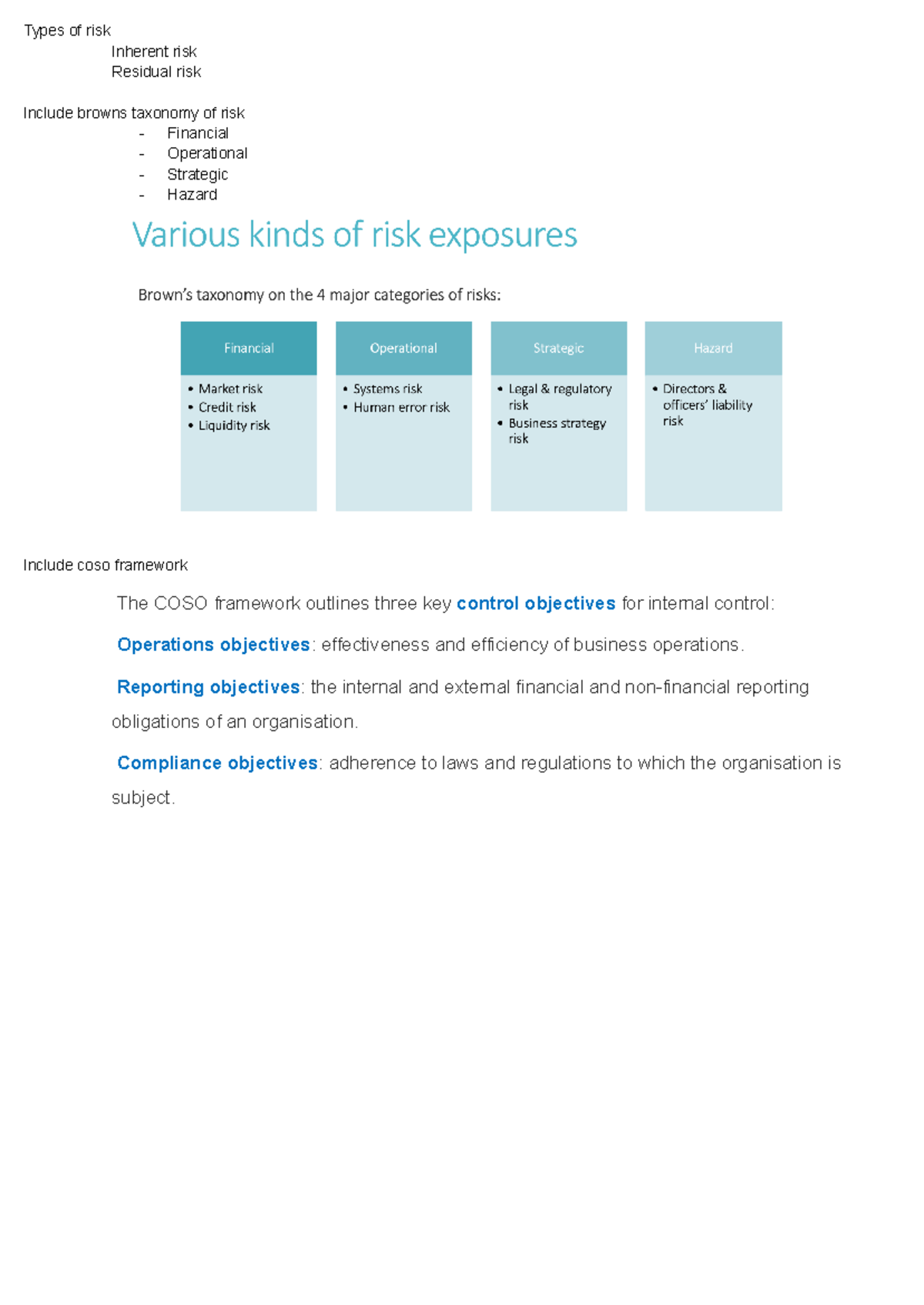 ACCTG 222 Midsem A4 Notes - Types of risk Inherent risk Residual risk ...