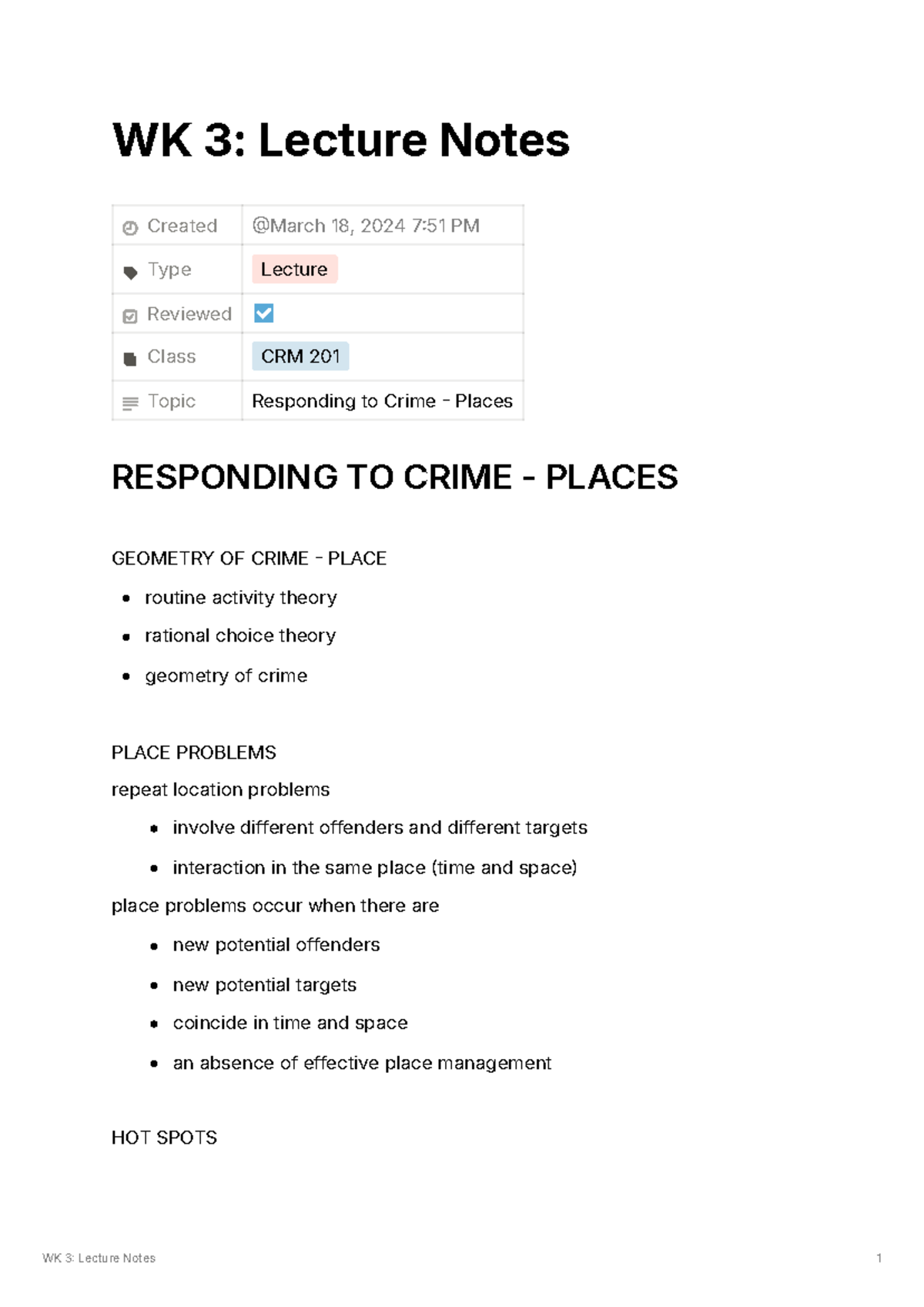 CRM201 WK 3 Lecture Notes - WK 3: Lecture Notes Created Type Lecture ...