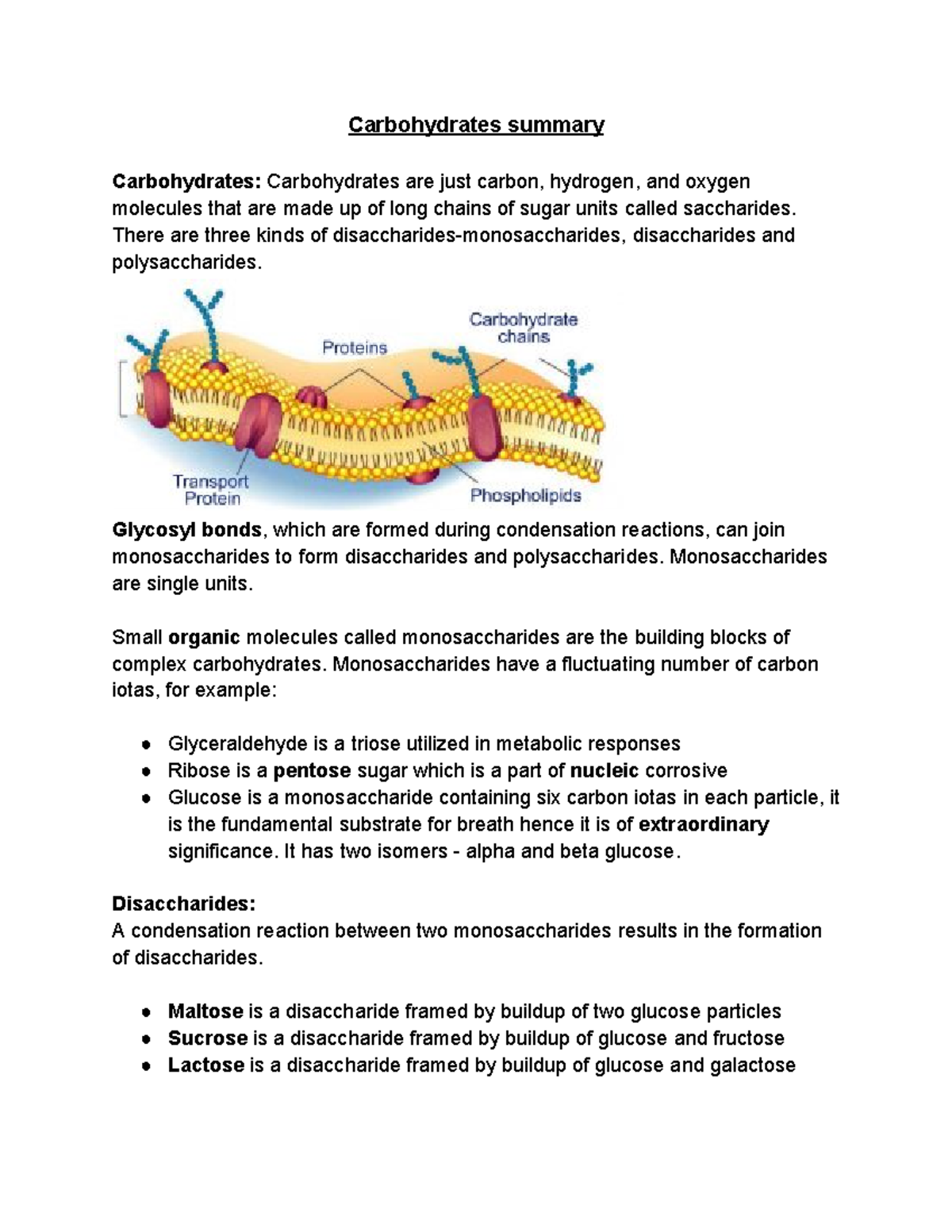 Carbohydrates summary - Carbohydrates summary Carbohydrates ...