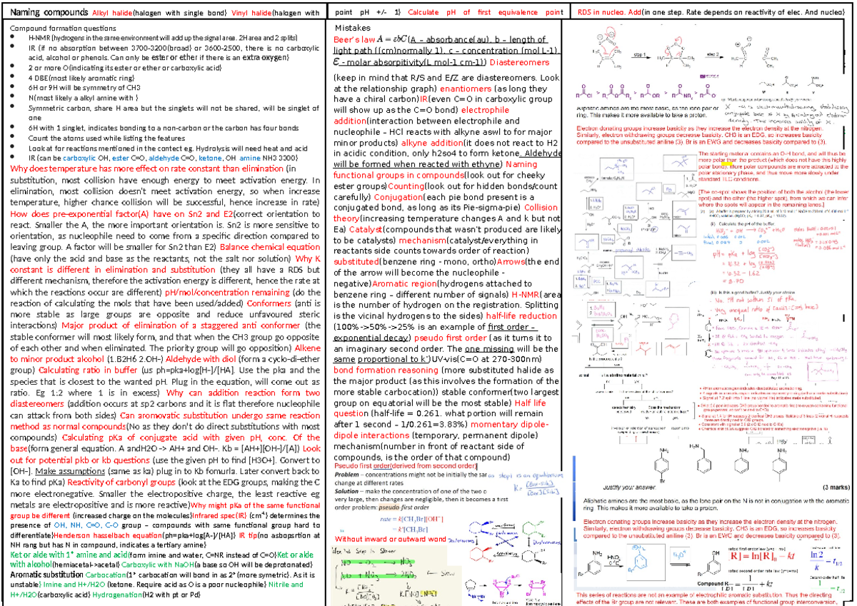 Chem 110 final cheat sheet - Naming compounds Alkyl halide(halogen with ...