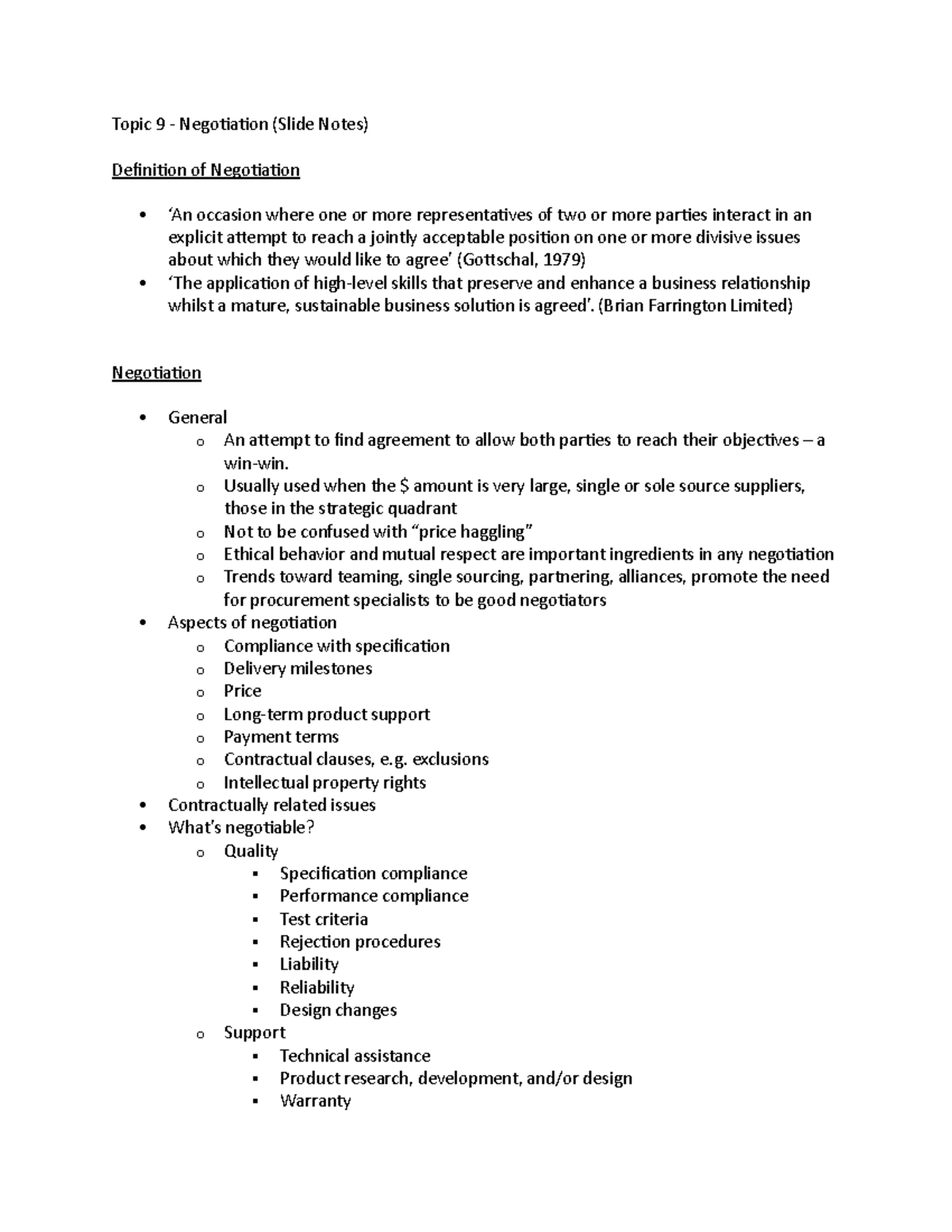 Topic 9 - Negotiation (Slide Notes) - Topic 9 - Negotiation (Slide ...