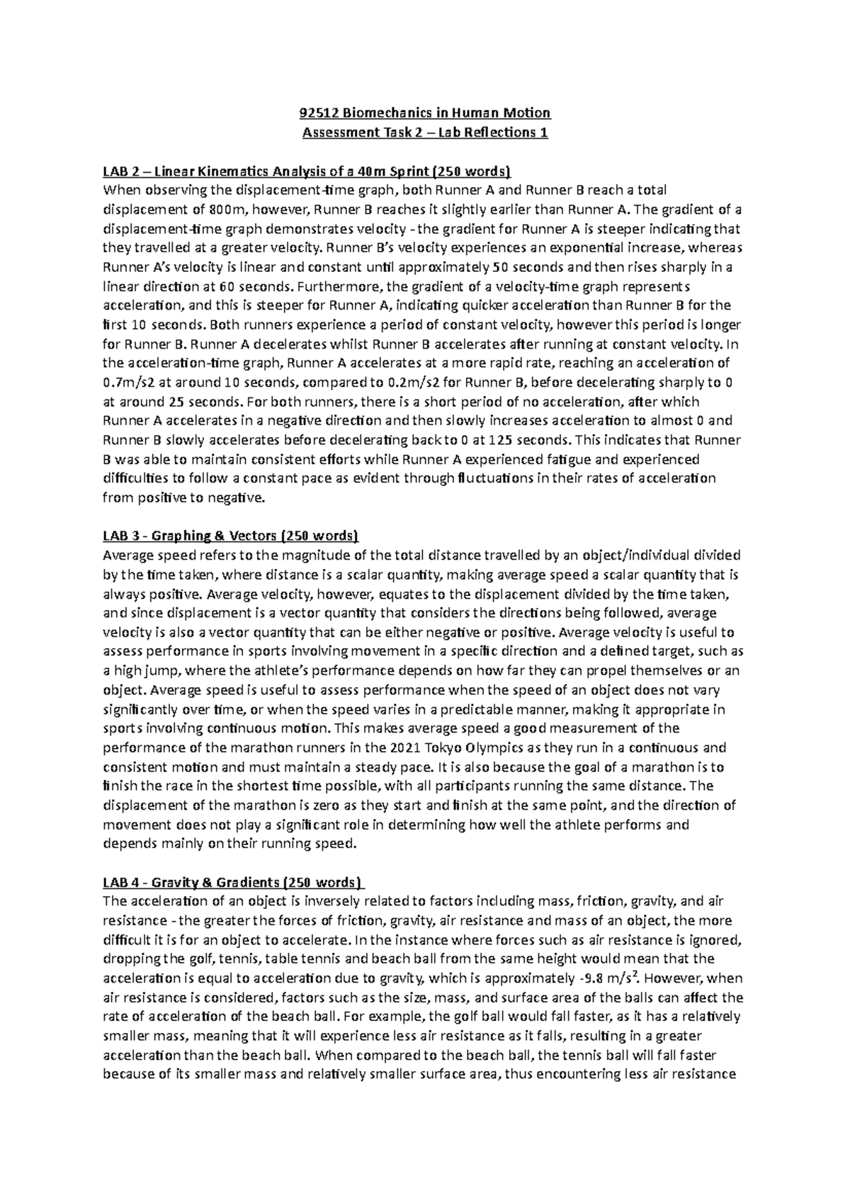 Published Biomechanics Assignment - 92512 Biomechanics in Human Motion ...