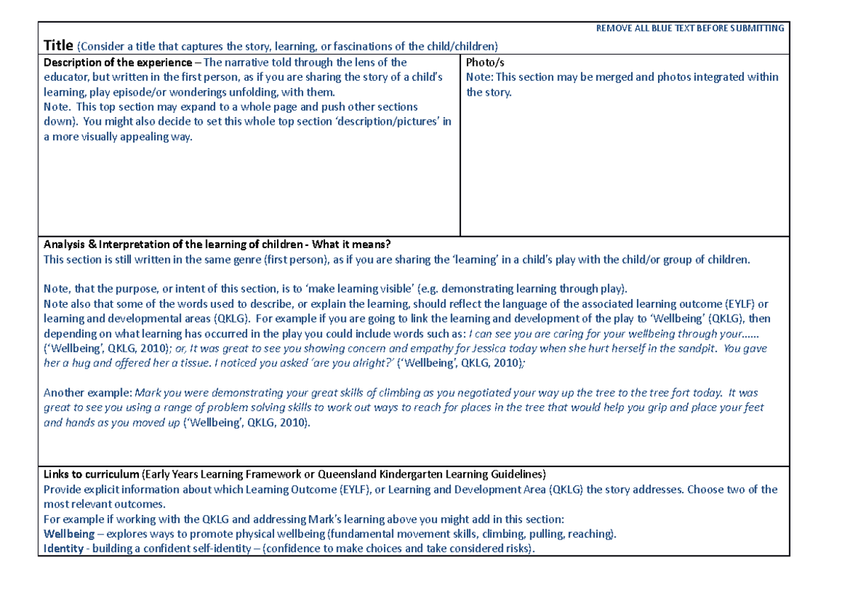 Learning Story Template - REMOVE ALL BLUE TEXT BEFORE SUBMITTING Title ...