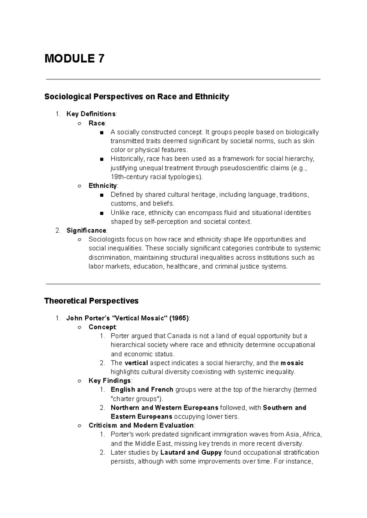 Sociol #3 TEST Review - MODULE 7 Sociological Perspectives on Race and ...