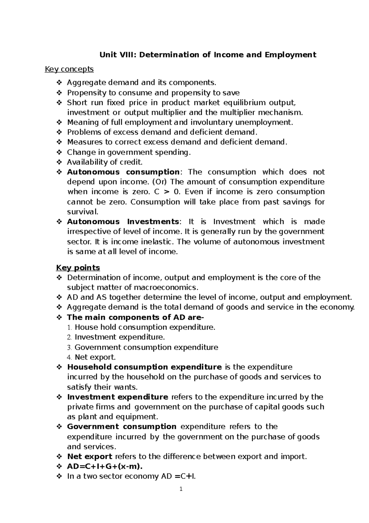 12 economics notes macro ch03 determination of income and employment ...