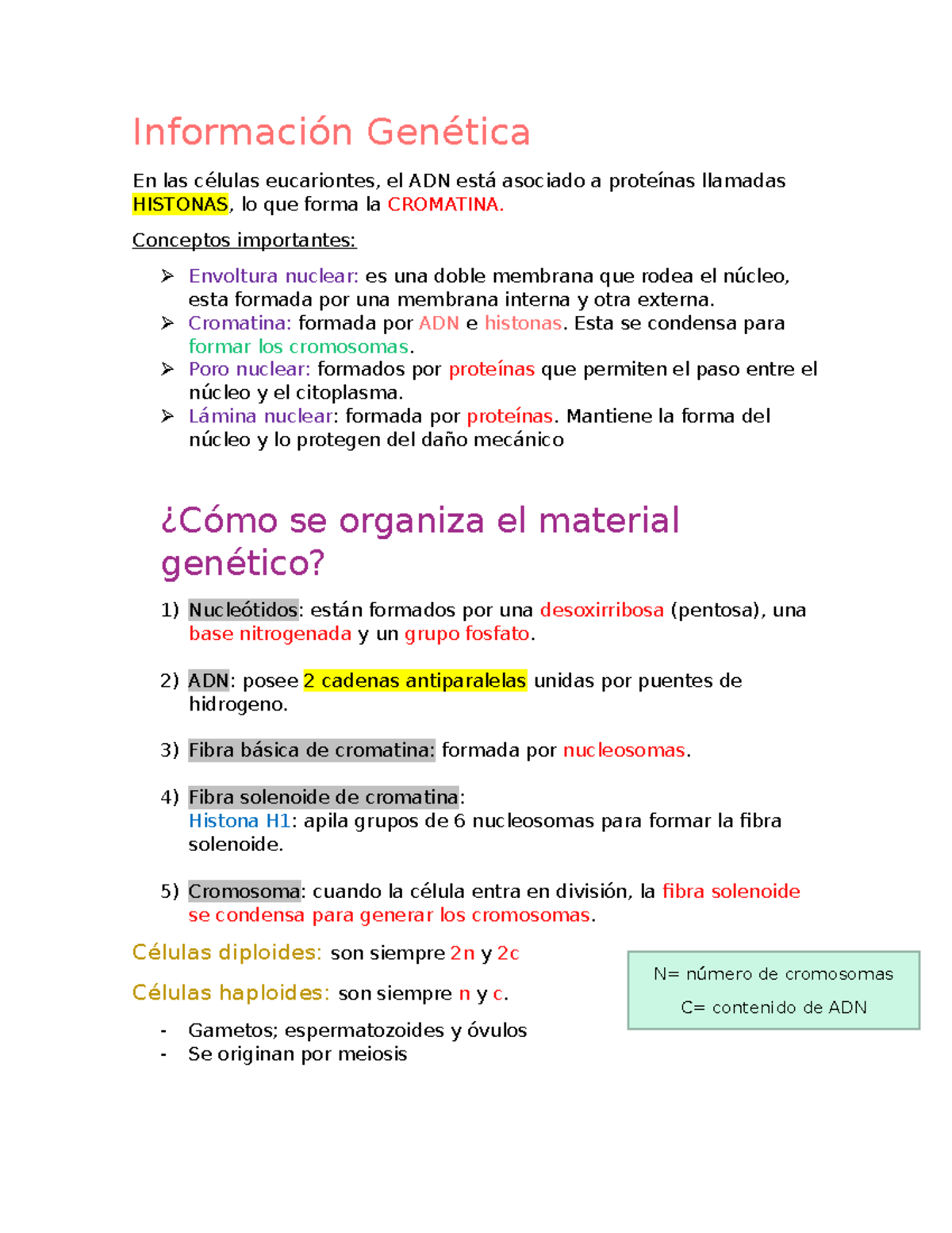 Información Genética BIOLOGIA - Información Genética En las células ...