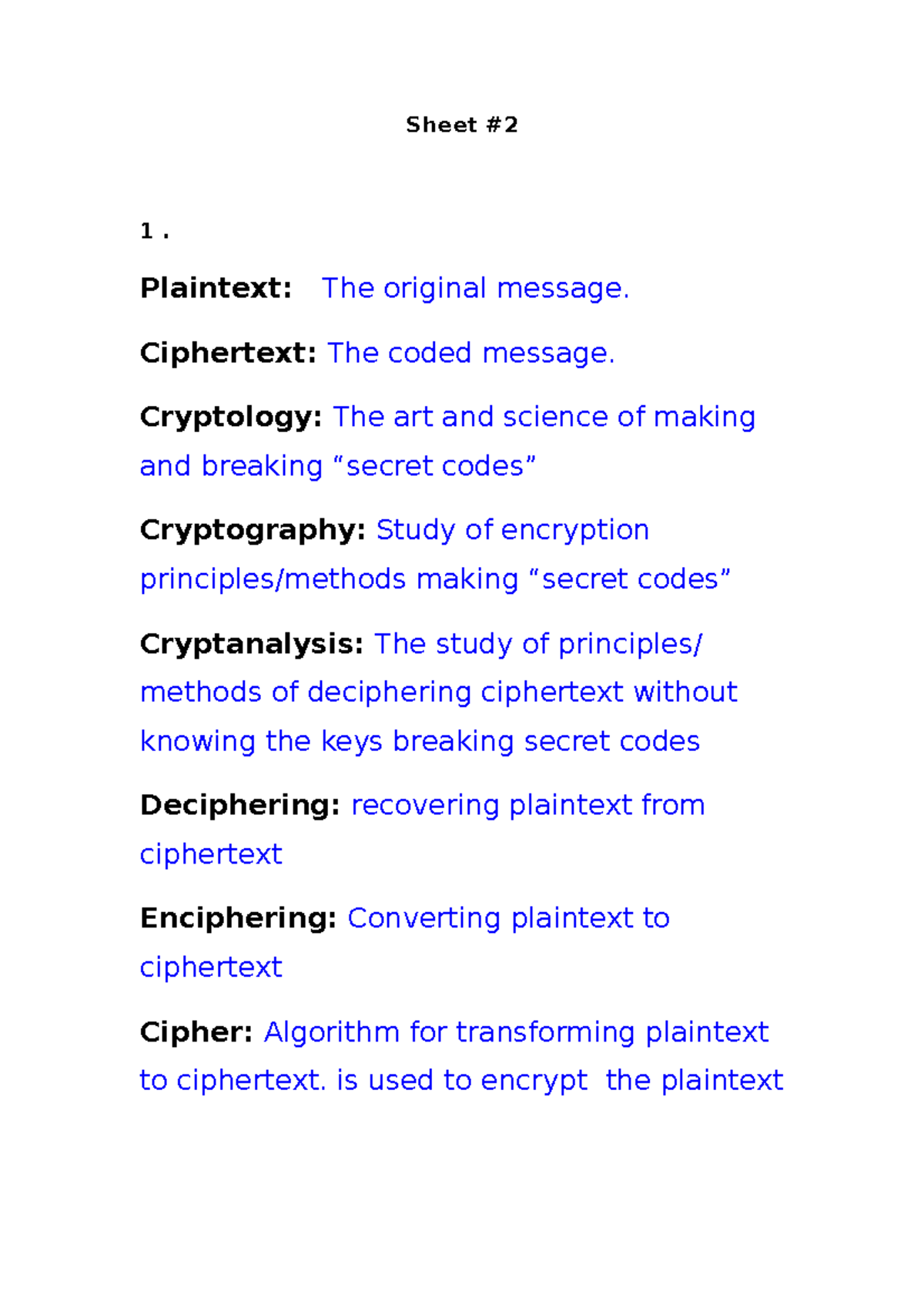 Network Security sheet#2 Solution - Sheet # Plaintext: The original ...