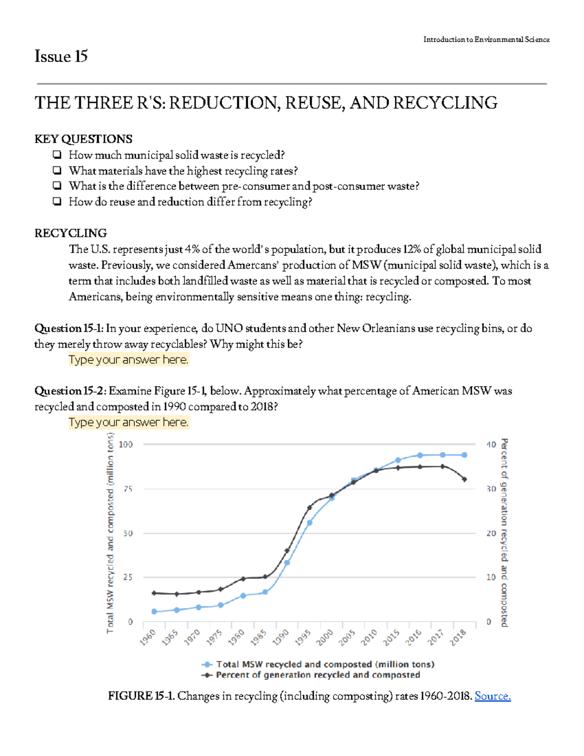 Issue 15 The Three Rs Reduction, Reuse, and Recycling - Introduction to ...