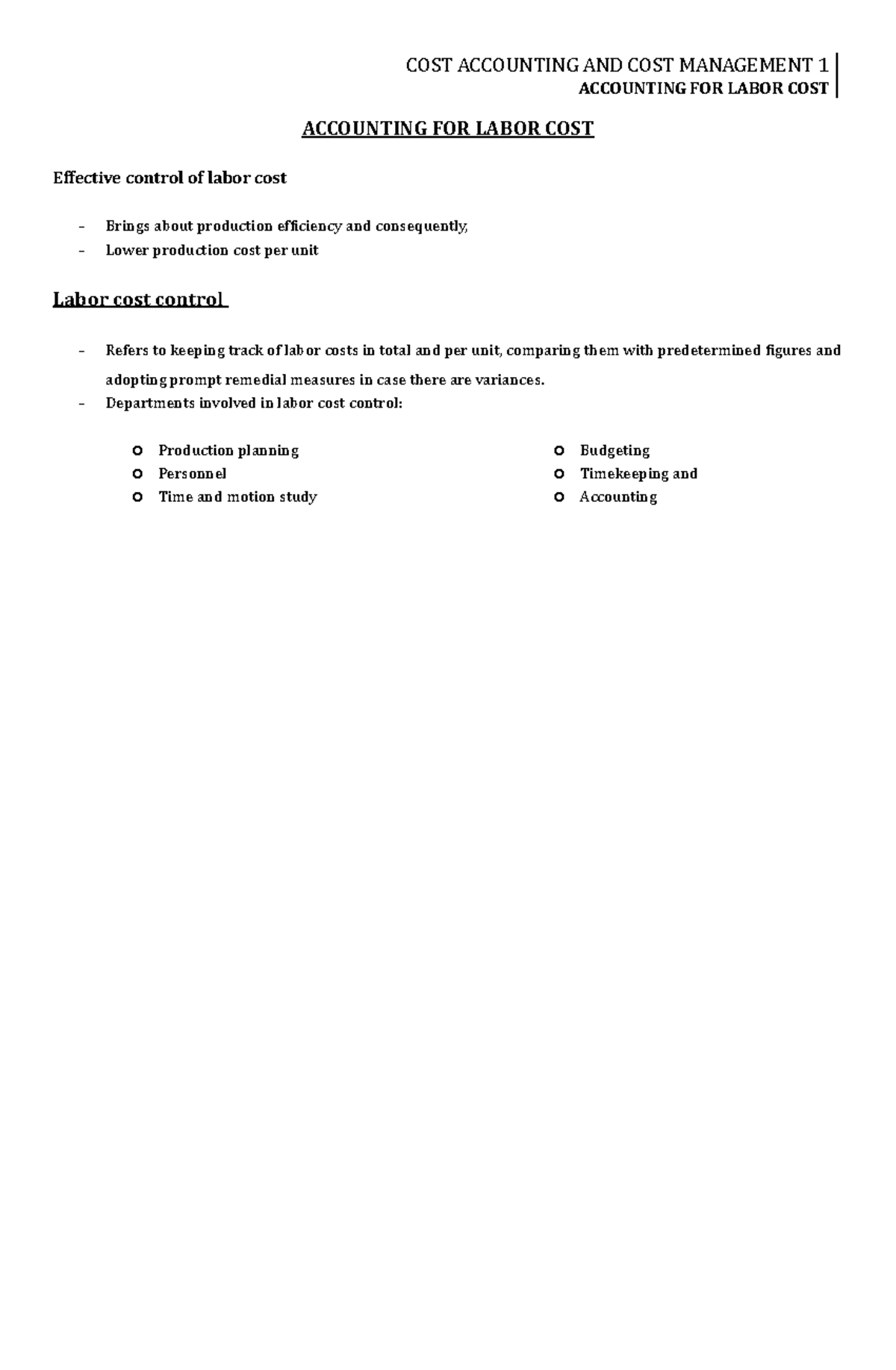 Accounting for Labor Cost - COST ACCOUNTING AND COST MANAGEMENT 1 ...