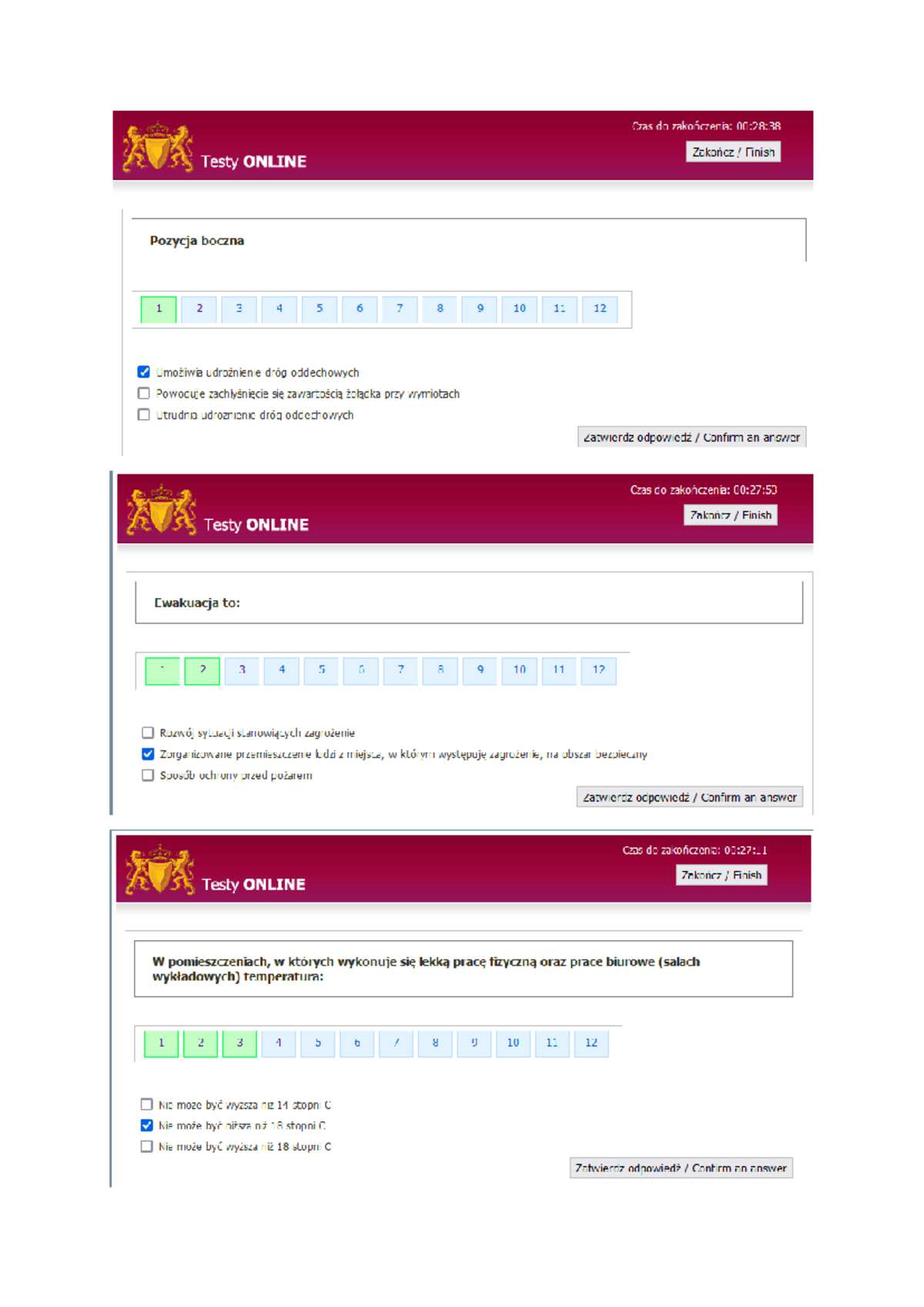 BHP Test - Test z BHP - Czas do zakoriczenia: 00:28:38 Zakoncz Finish ...