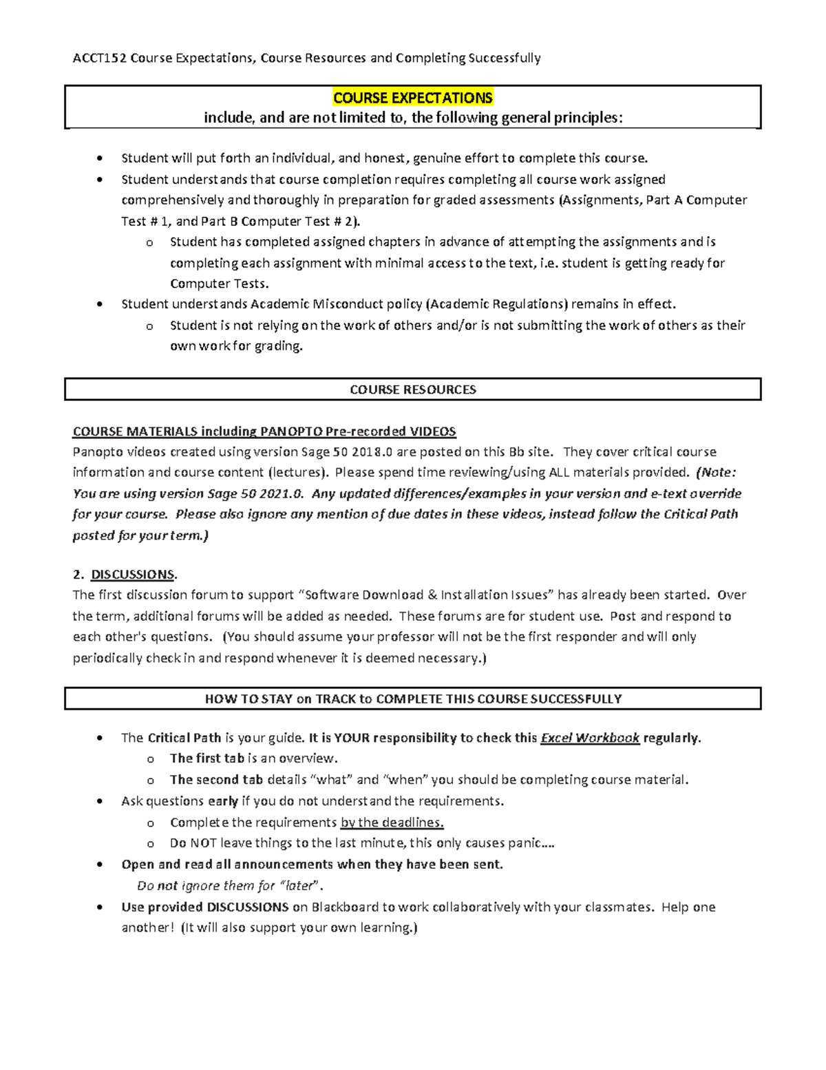 Course Expectations, Course Resources, Completing Successfully ...