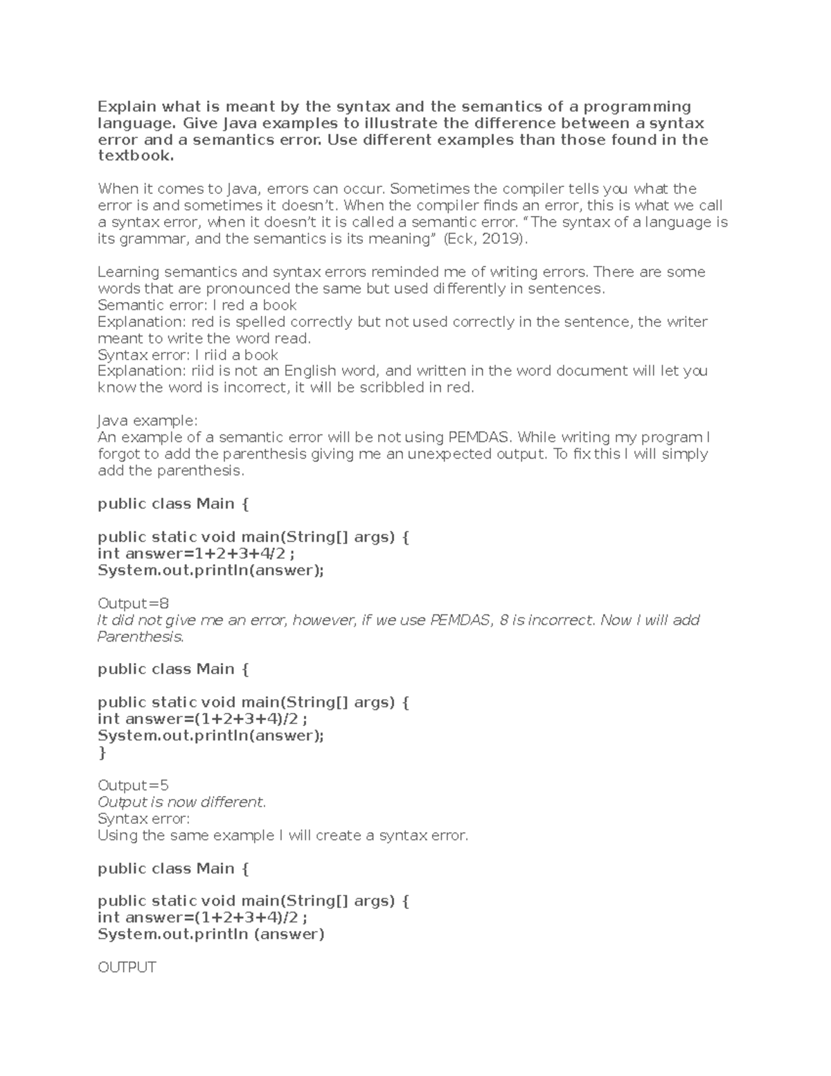 Df U1 - Discussion forum - Explain what is meant by the syntax and the semantics of a ...