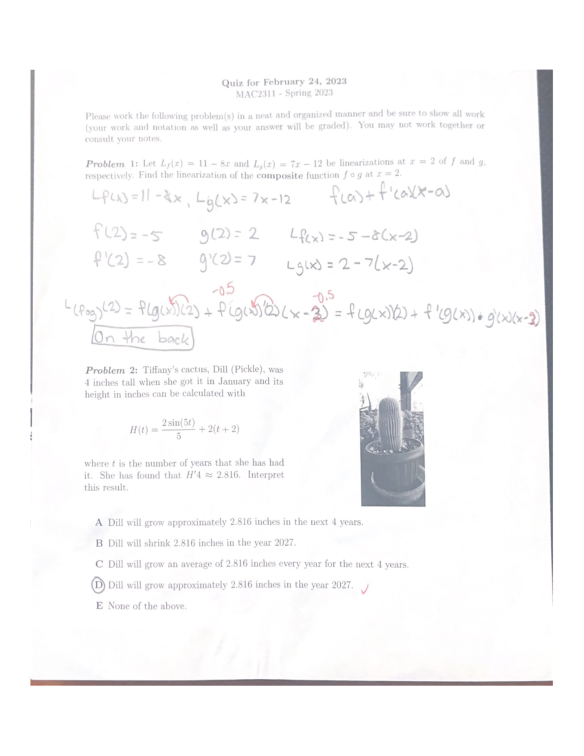 Quiz for February 24, 2023 - MAC 2311C - Studocu