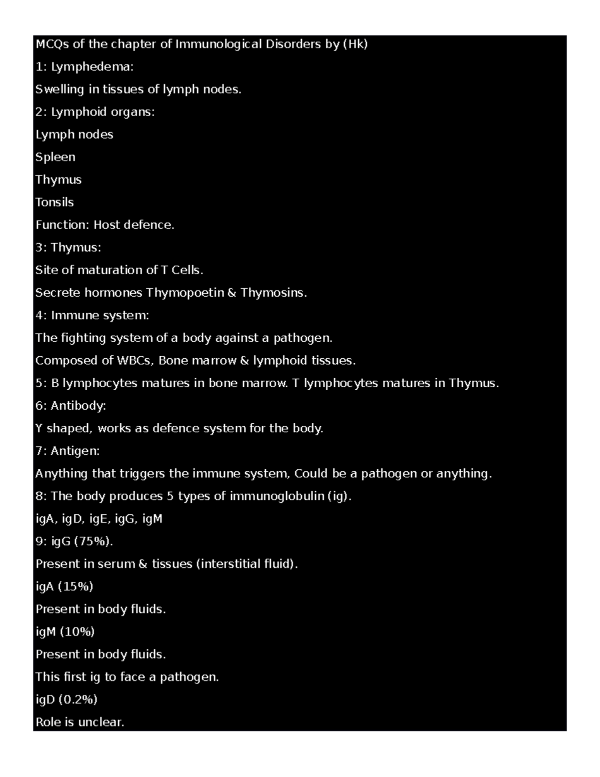 MCQs of the chapter of Immunological Disorders by - 2: Lymphoid organs ...