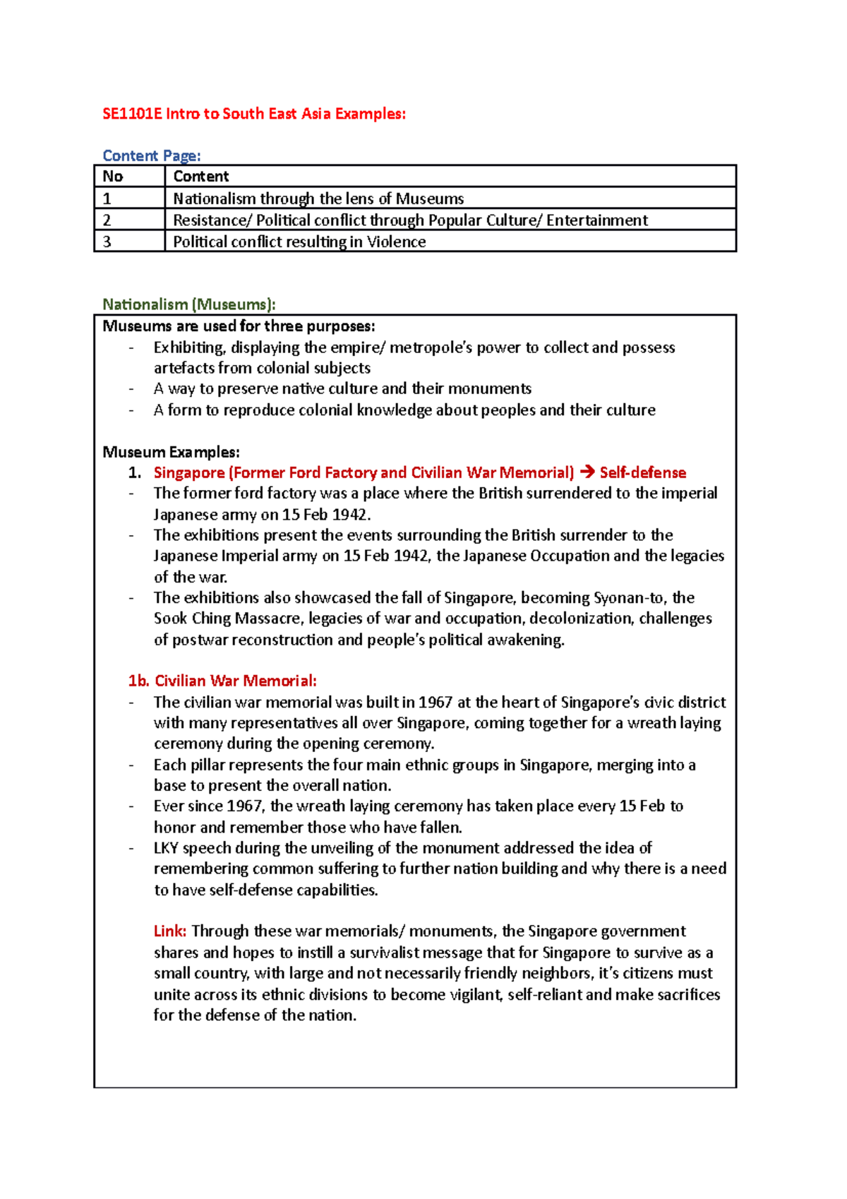 Exam 2019, answers - SE1101E Intro to South East Asia Examples: Content ...