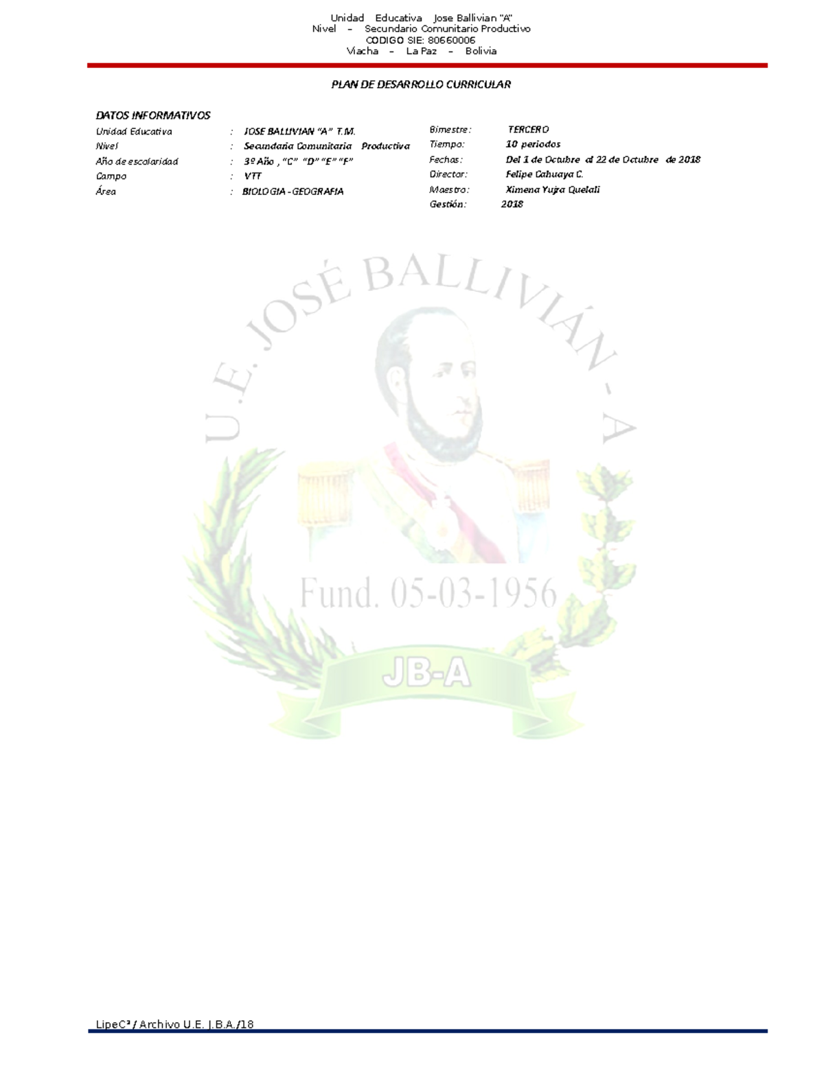 Plan aparato excretor - pdc de tercero sec - Unidad Educativa Jose ...