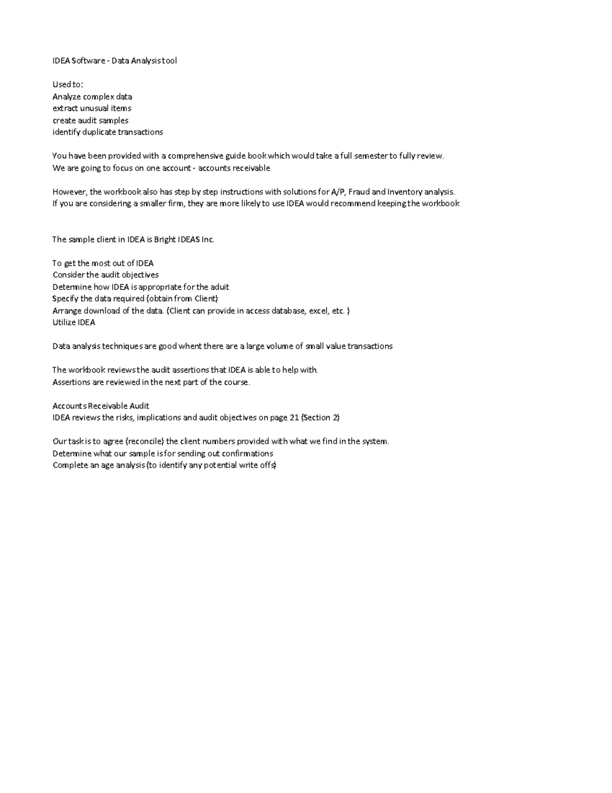 Module 6 notes - IDEA overview - IDEA Software - Data Analysis tool ...