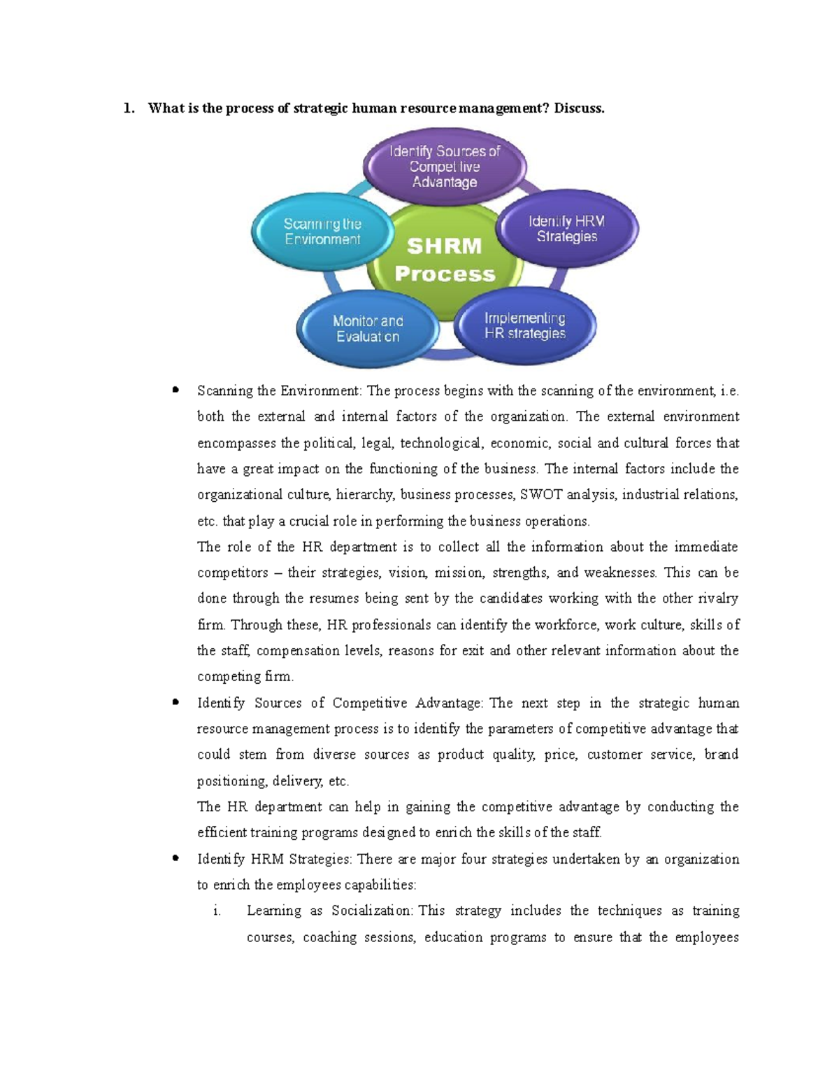 Strategic Human Resource Management - 1. What is the process of ...