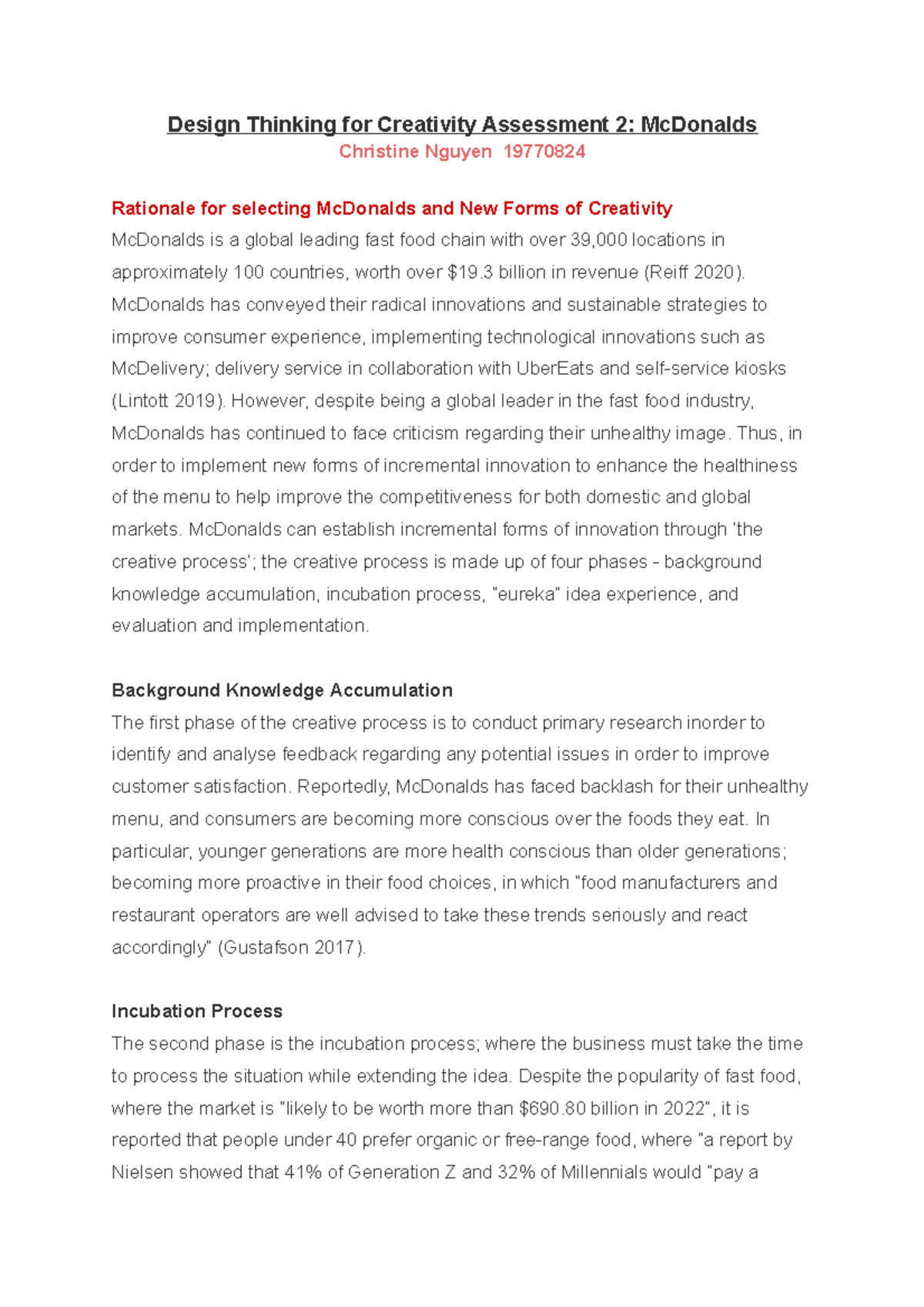 Design Thinking for Creativity Assessment 2 (McDonalds) - Design ...