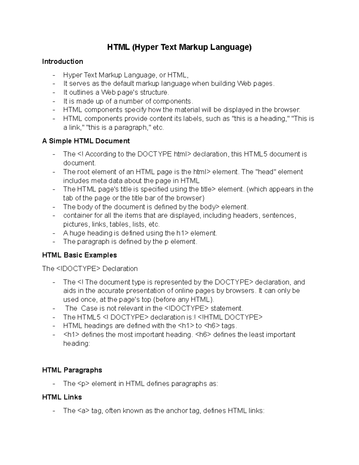 HTML - It is all about Html - HTML (Hyper Text Markup Language ...