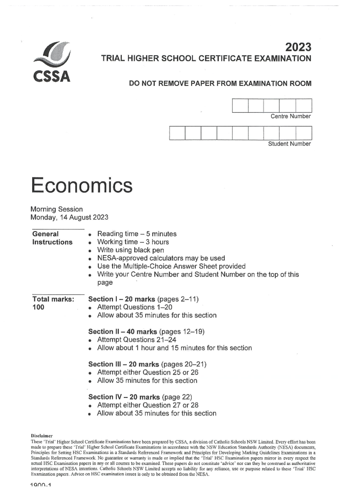 2023 CSSA Exam - test - 2023 TRIAL HIGHER SCHOOL CERTIFICATE ...