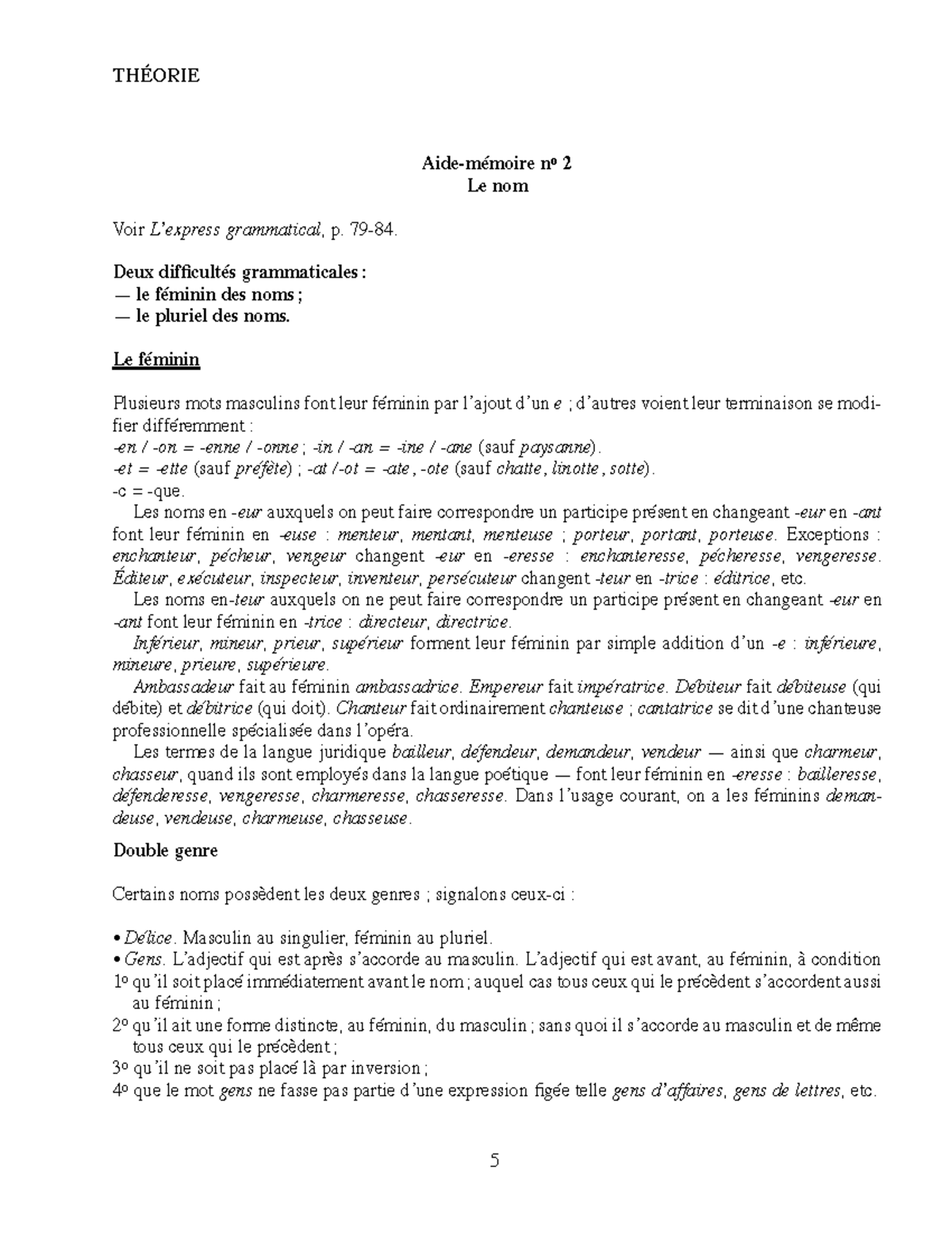 Aide-mémoire 2 pour examen - THÉORIE Aide-mémoire no 2 Le nom Voir L ...